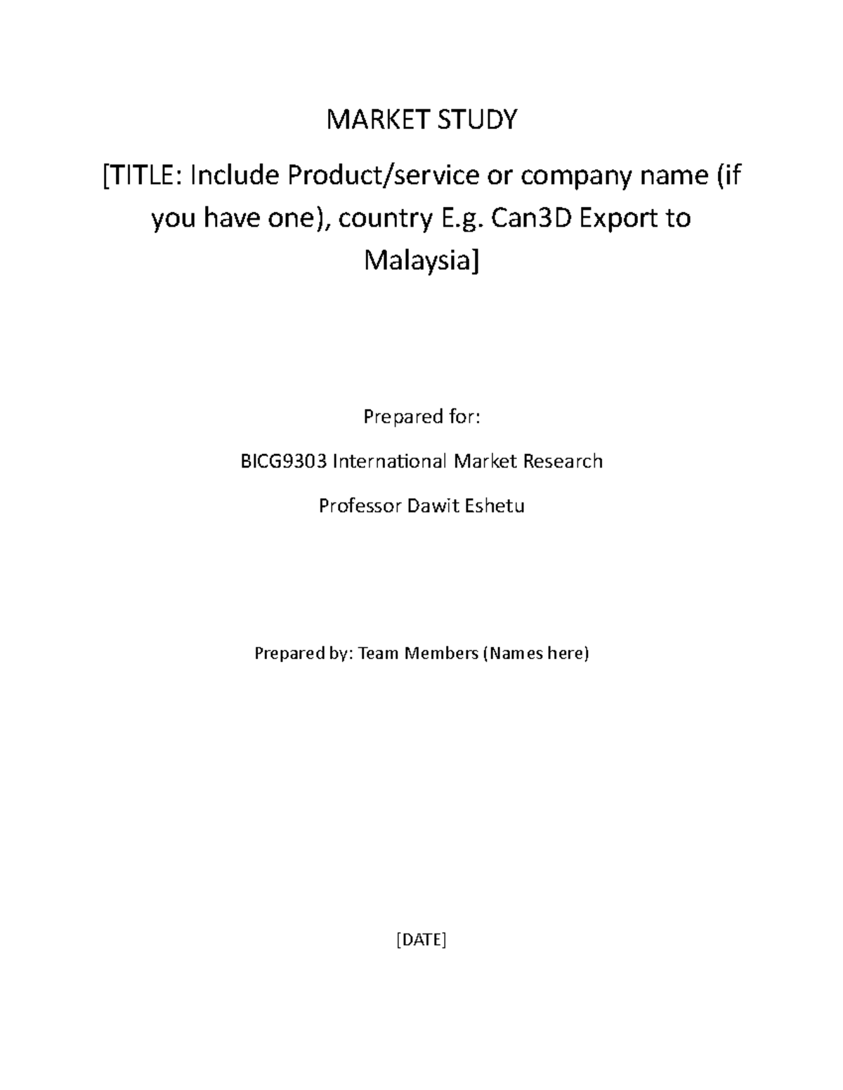 Template for Final Report International Market Research - MARKET STUDY ...