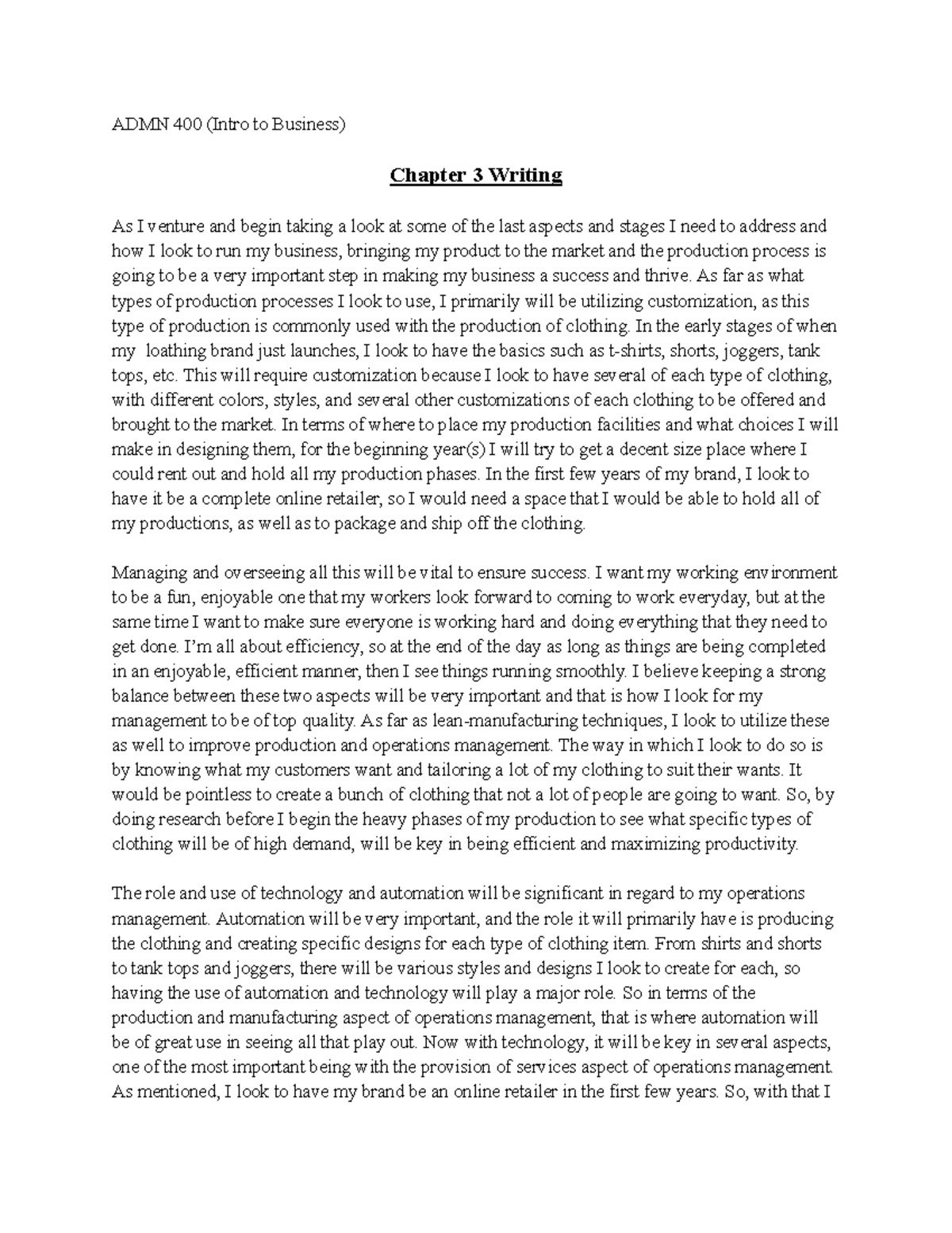 Chapter 3 Writing - ADMN 400 (Intro to Business) Chapter 3 Writing As I ...