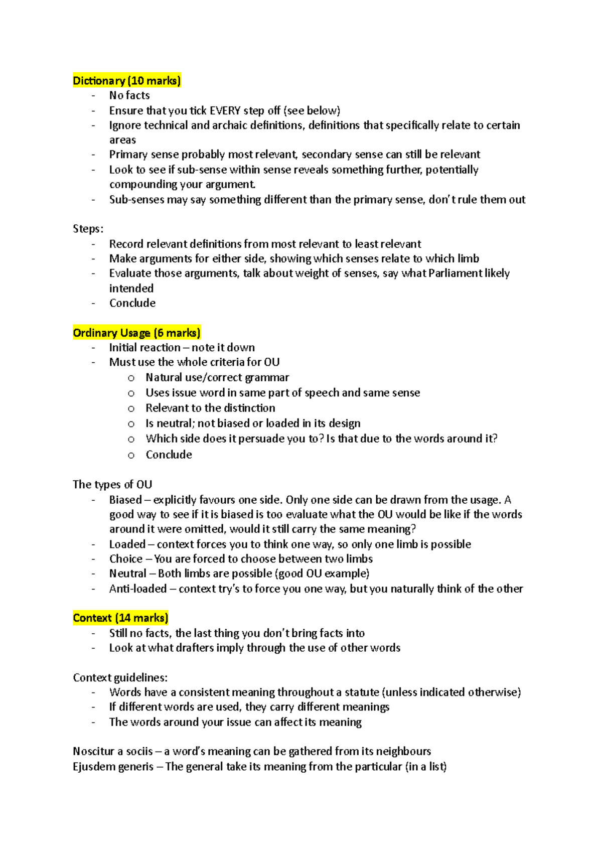 LAWS123 EOT Cheat Sheet - Dictionary (10 marks) - No facts - Ensure ...