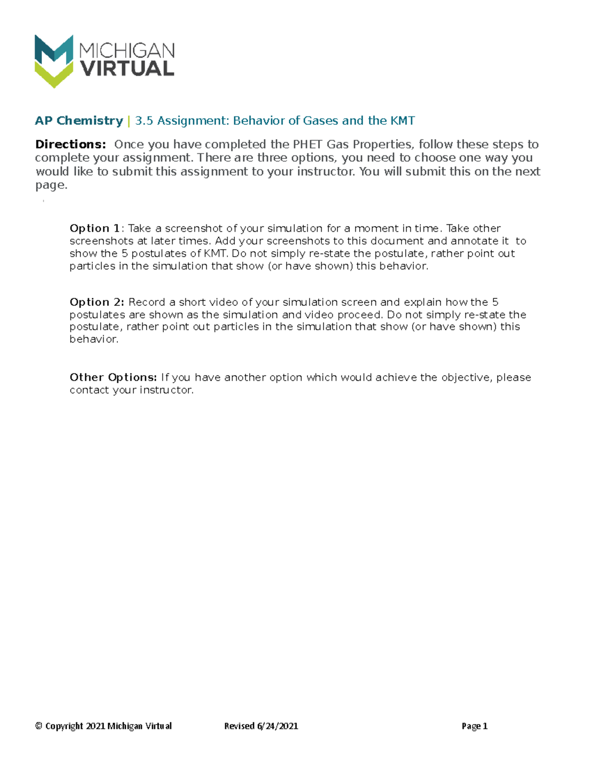 3.5 PHET Behavior of Gaes - AP Chemistry | 3 Assignment: Behavior of ...