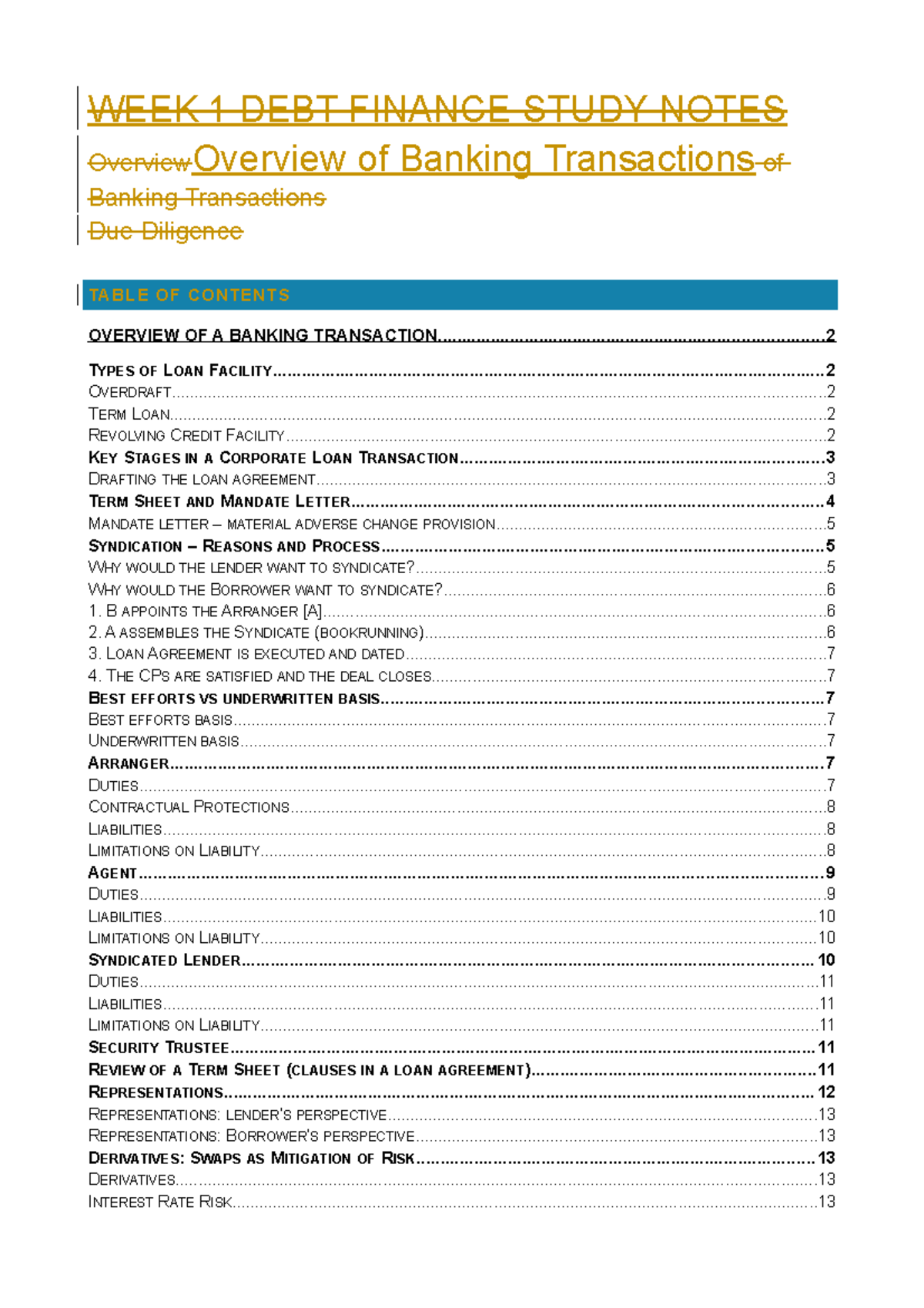 Overview of a Banking Transaction - WEEK 1 DEBT FINANCE STUDY NOTES ...