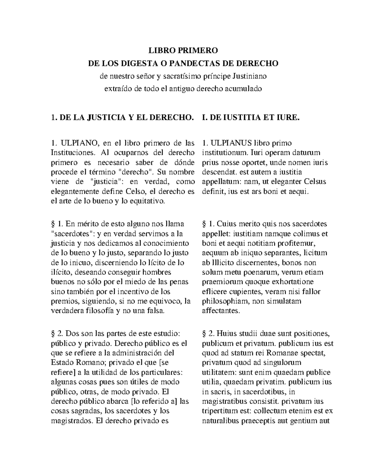 Digesto Libro I - LIBRO PRIMERO DE LOS DIGESTA O PANDECTAS DE DERECHO ...