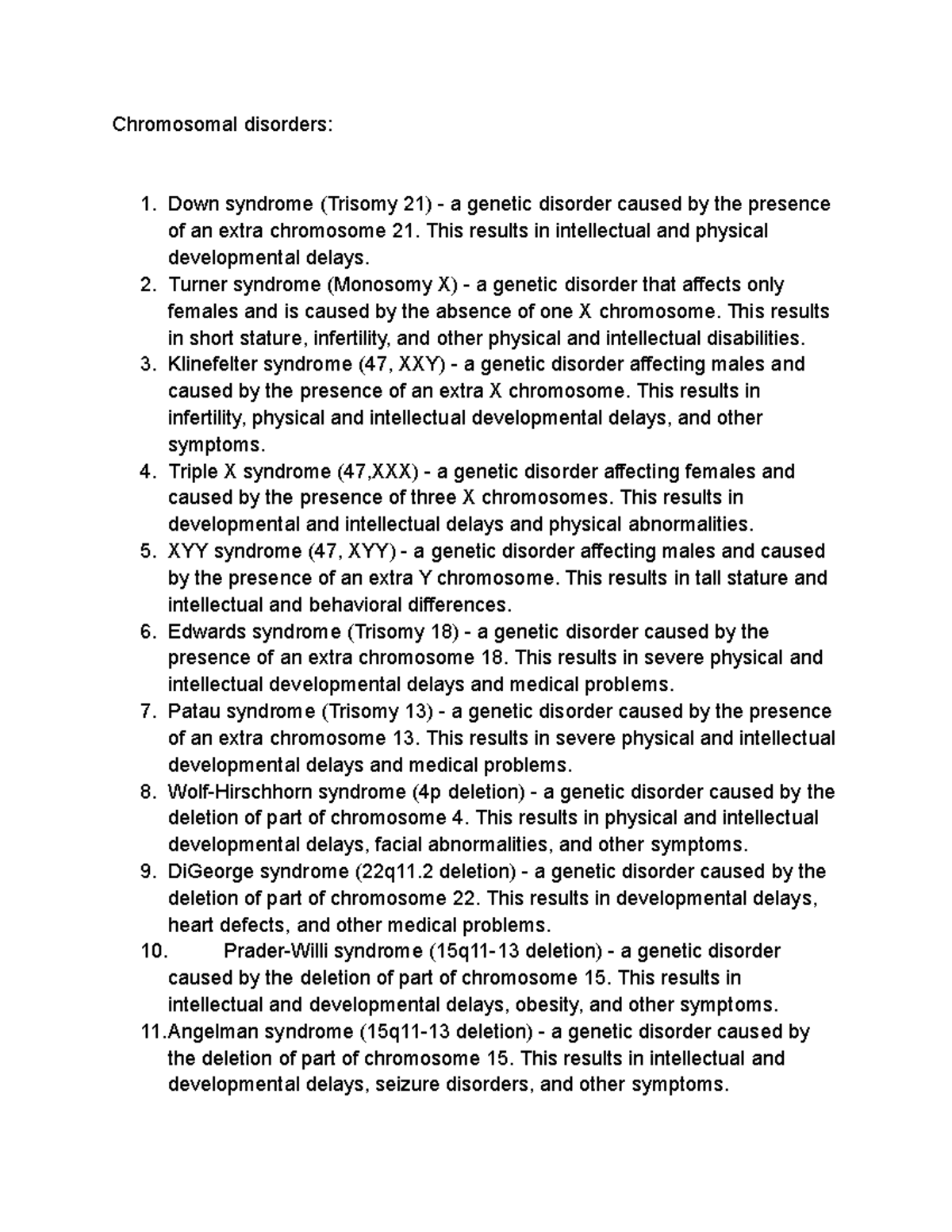 Chromosomal disorders - Chromosomal disorders: Down syndrome (Trisomy ...