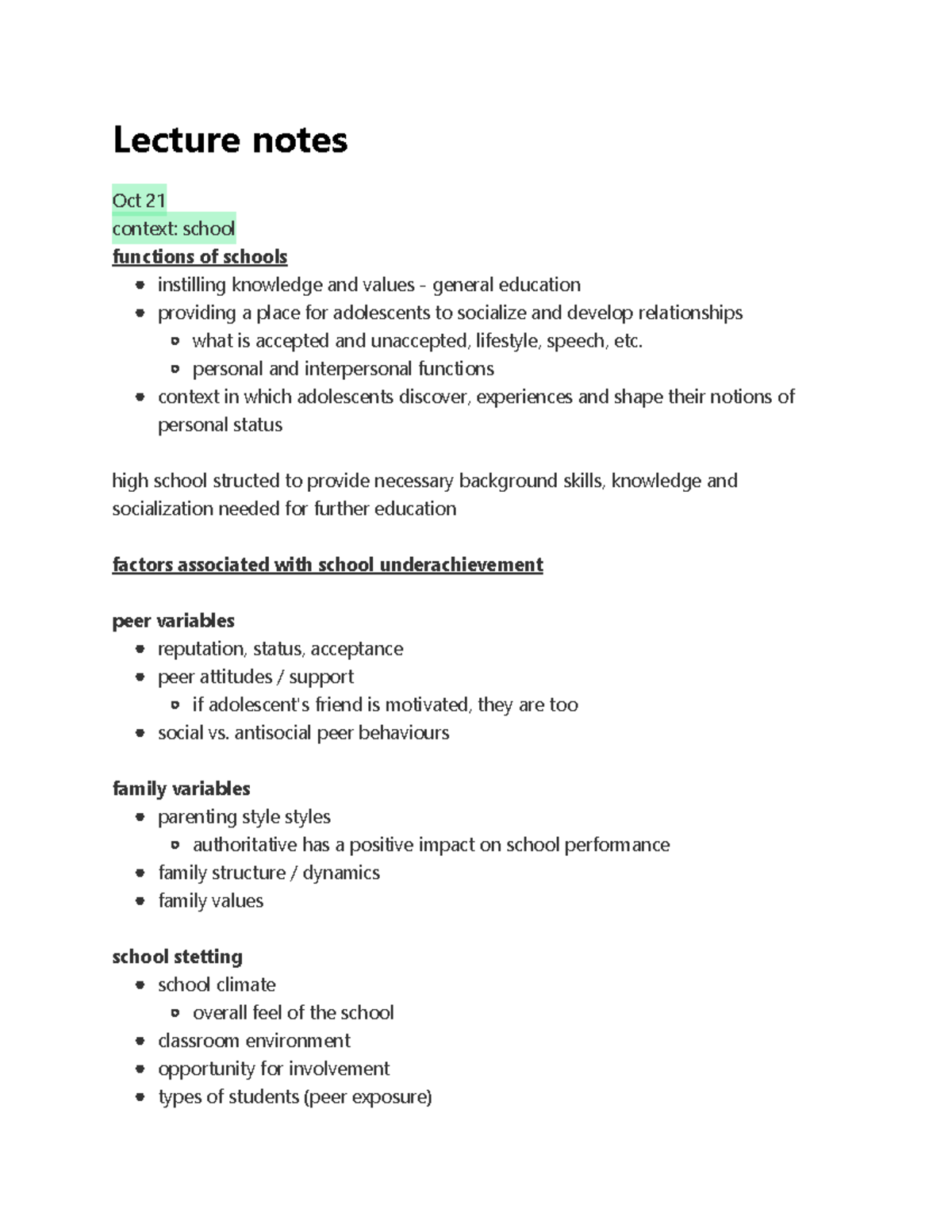 PS276 School Context - Lecture notes Oct 21 context: school functions ...