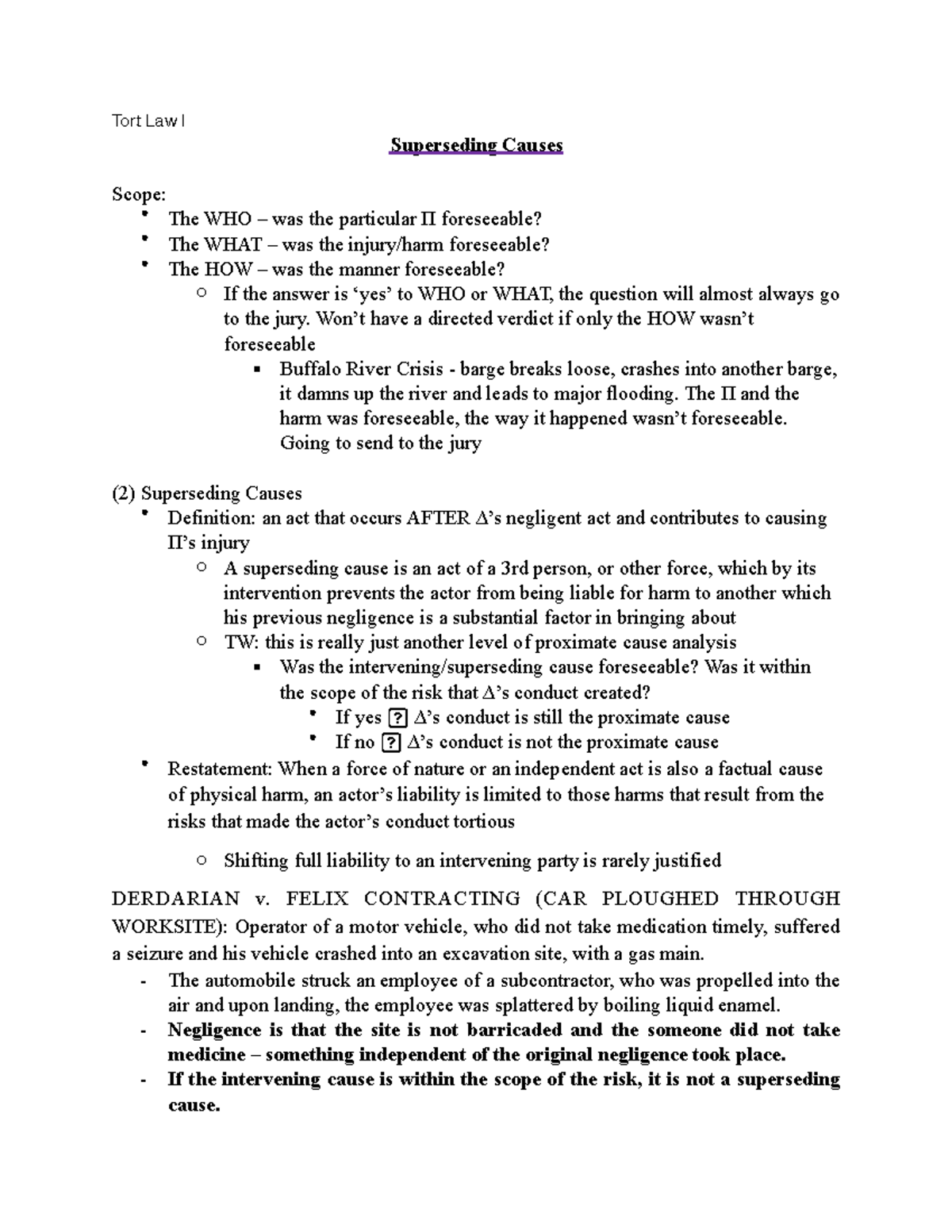 Derdarian v. Felix Contracting (superseding causes) - Tort Law I ...