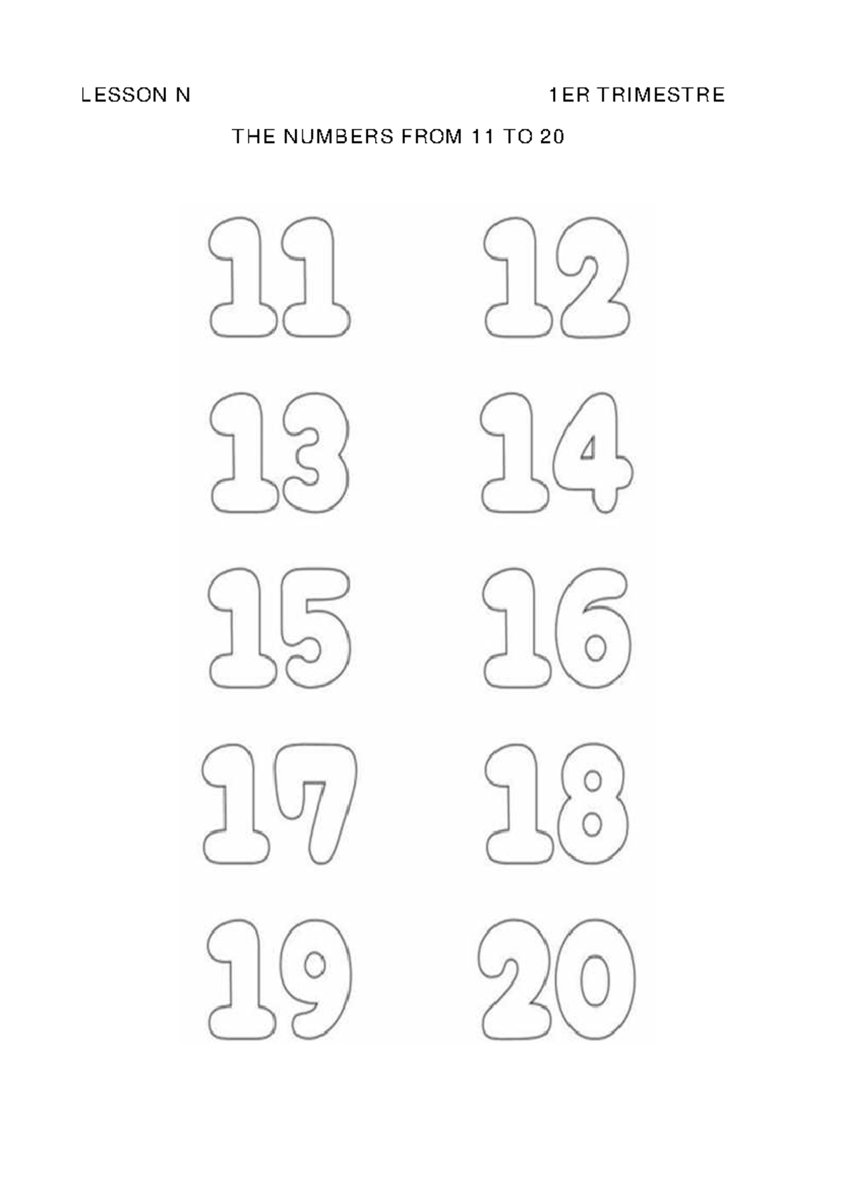 LOS Numeros 11 - 20 PDF - Literatura inglesa - LESSON N 1ER TRIMESTRE ...