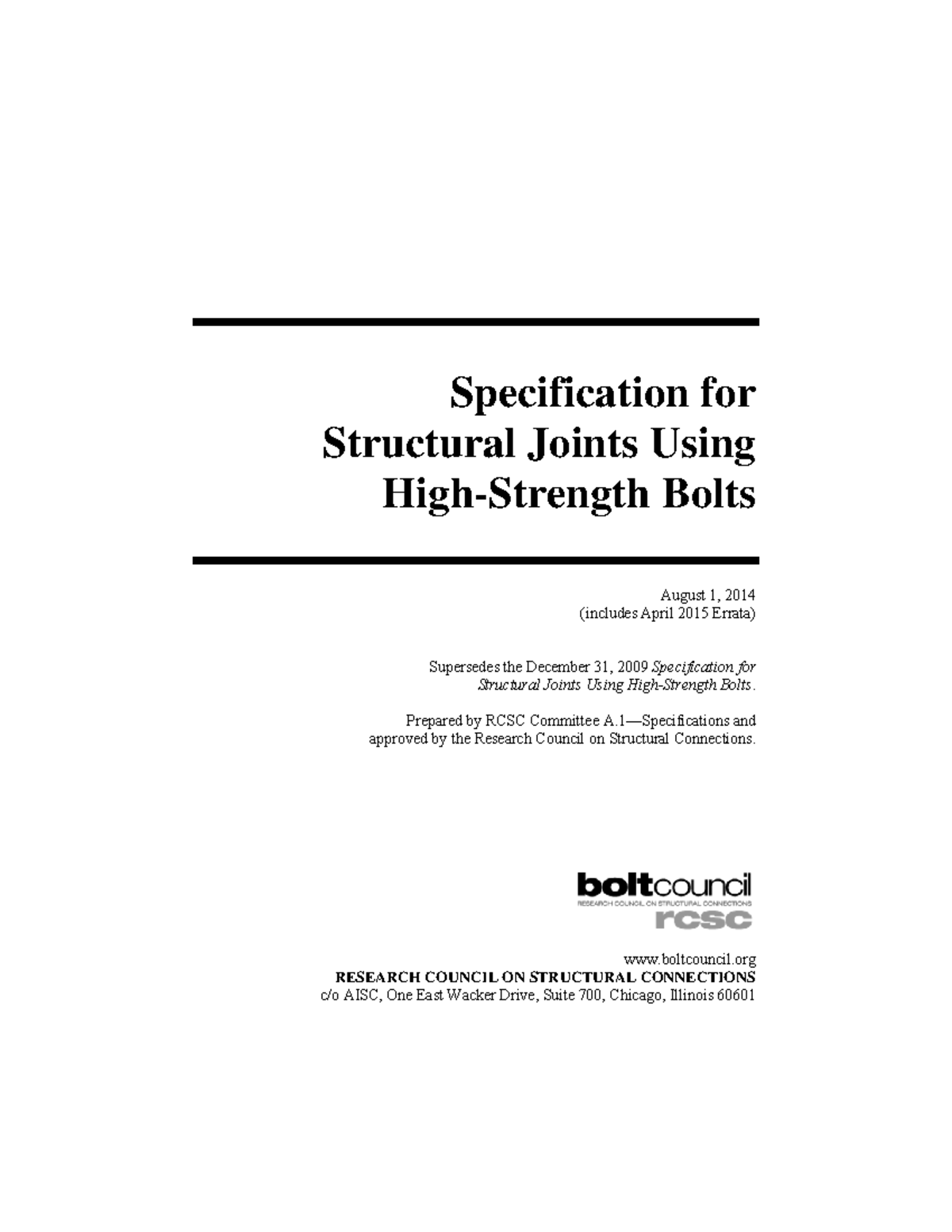 ASTM Structural Joints Using HIGH Strength BOLT - Specification for ...