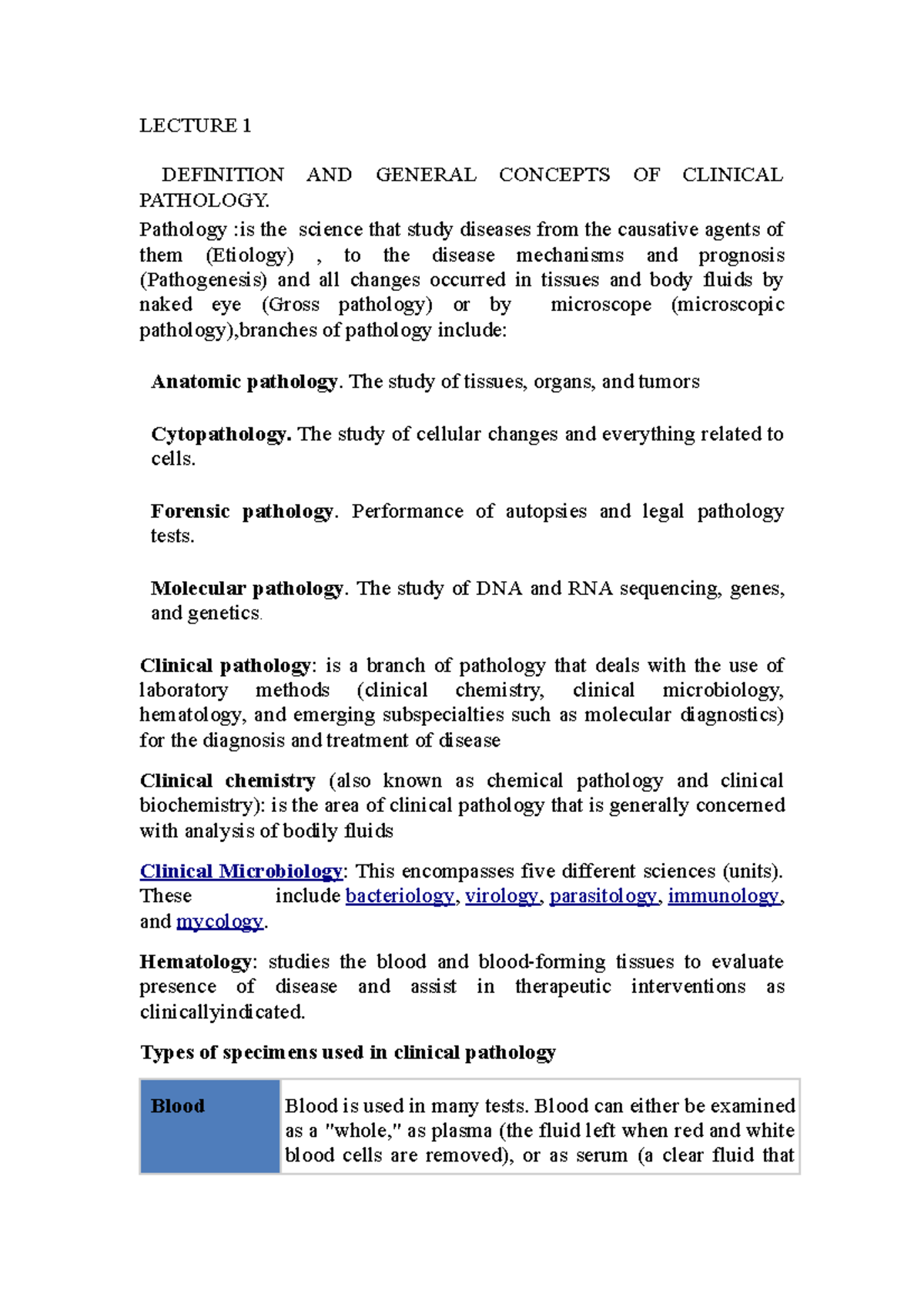 Definition AND General Concepts OF Clinical Pathology - LECTURE 1 ...