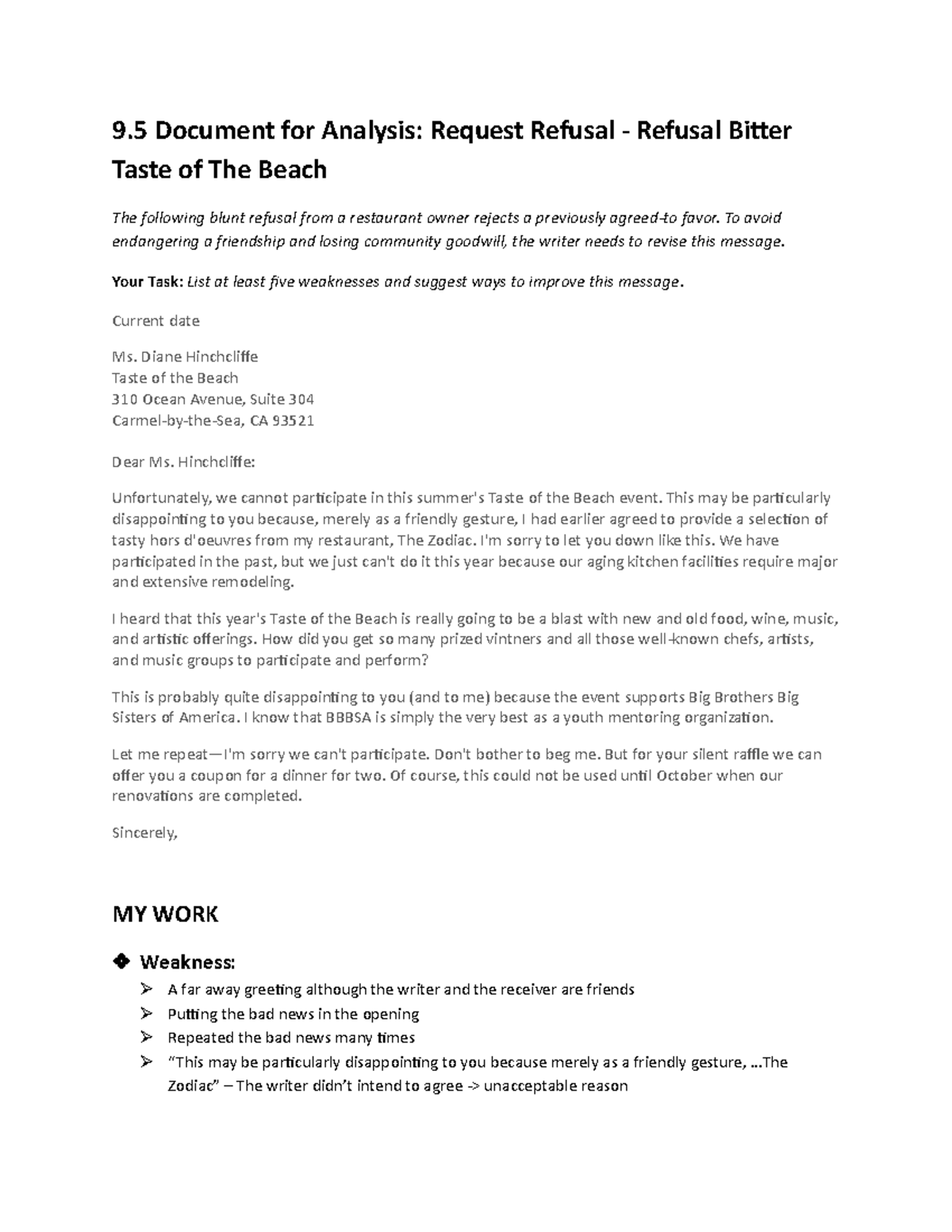 Business communication - Homework L9 - 9 Document for Analysis: Request ...