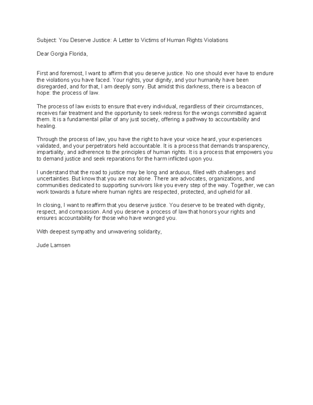 BPS-3 - nnnn - Subject: You Deserve Justice: A Letter to Victims of Human Rights Violations Dear ...