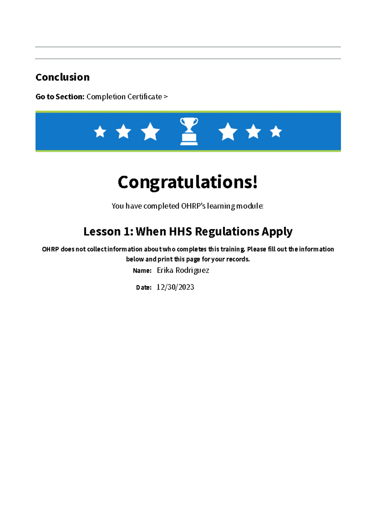 Erika- Lesson 1 When HHS Regulations Apply HHS - Conclusion Go to ...