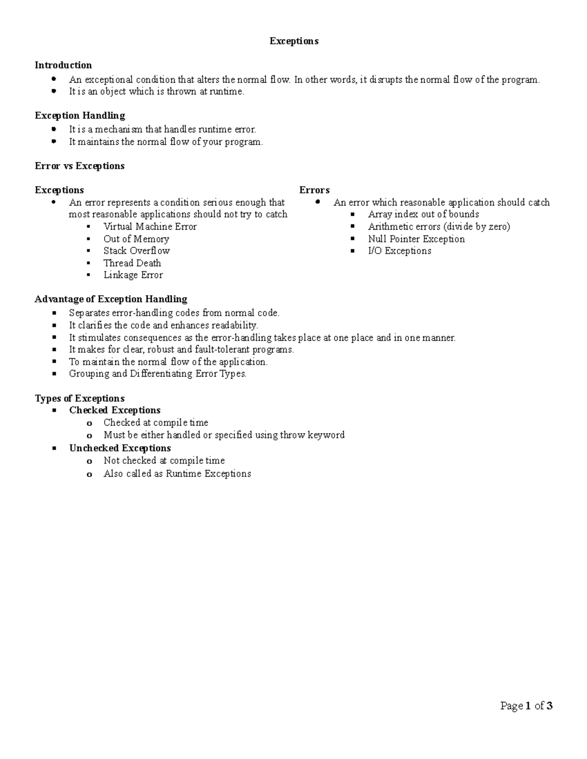 Handout 6 - This module explains about exceptions in Java Programming ...