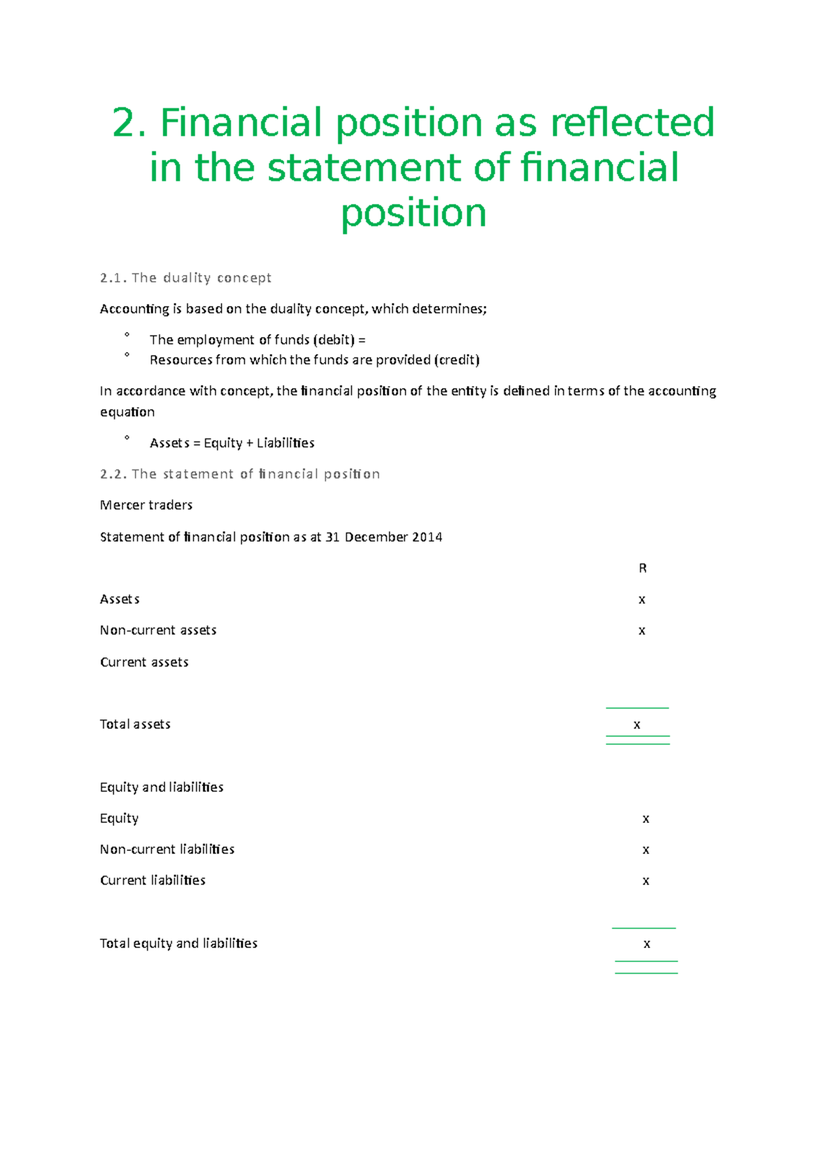 Chapter 2 - Summary Financial accounting - 2. Financial position as ...