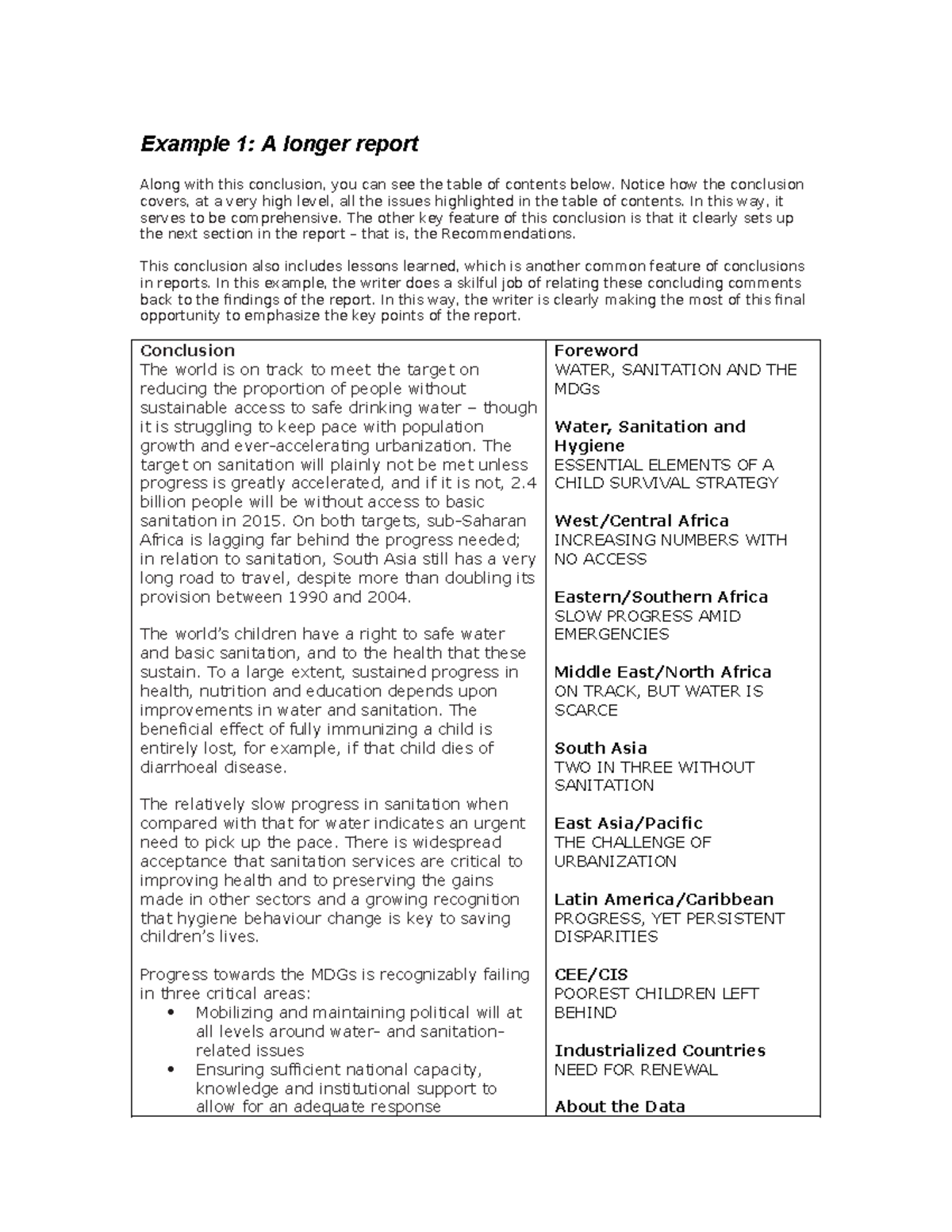 Conclusions example 1 - Example 1: A longer report Along with this ...