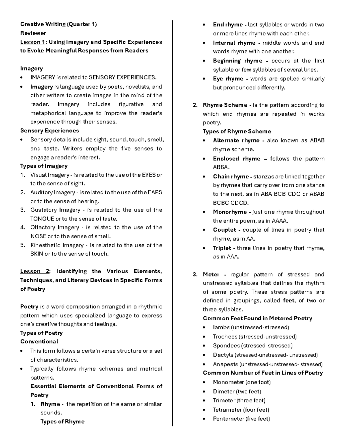 Creative-Writing-Reviewer - Creative Writing (Quarter 1) Reviewer ...