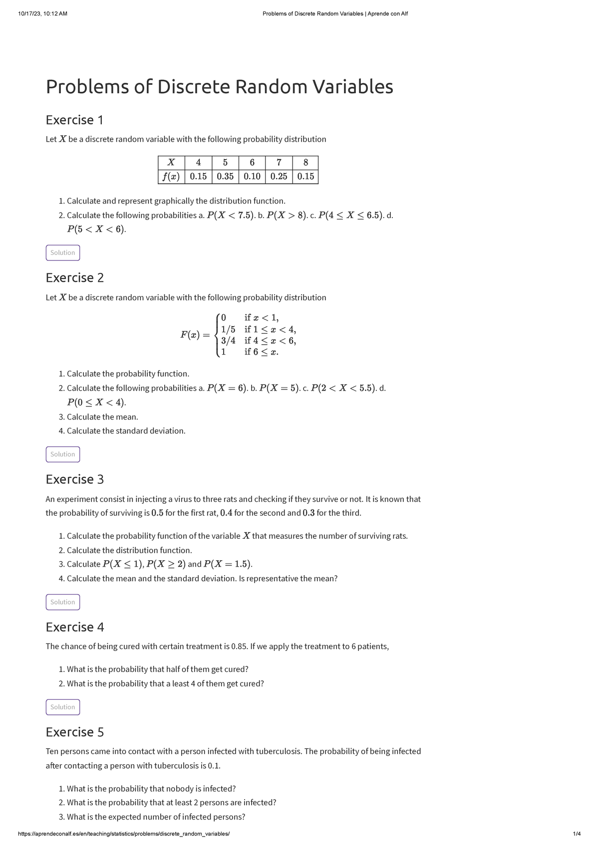 Problems of Discrete Random Variables Aprende con Alf - Problems of ...