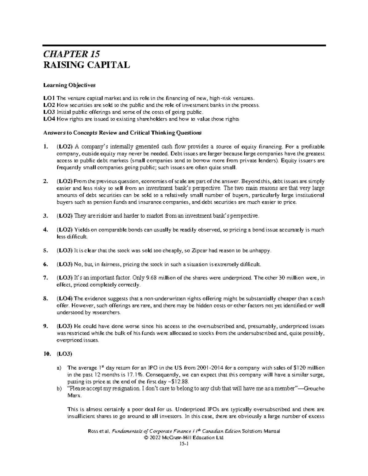 Chapter 15 Text Solutions - Ross et al, Fundamentals of Corporate ...