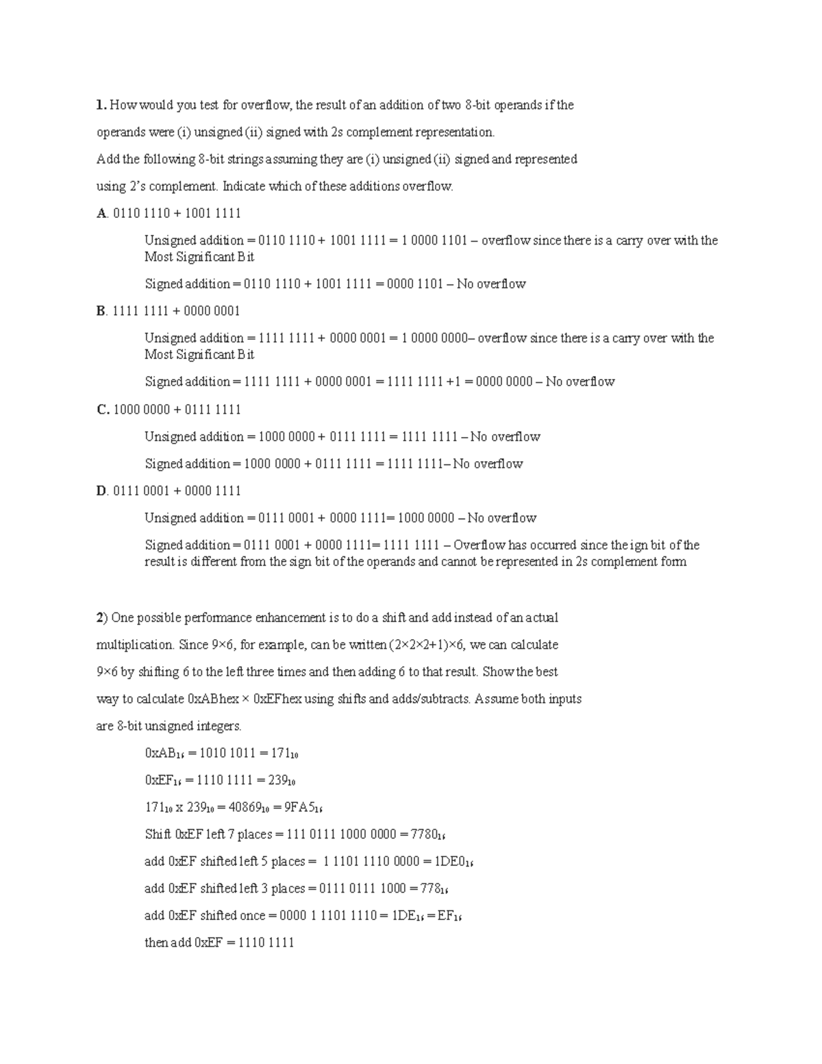 SM12344 CSA Assignment 4 - How would you test for overflow, the result ...
