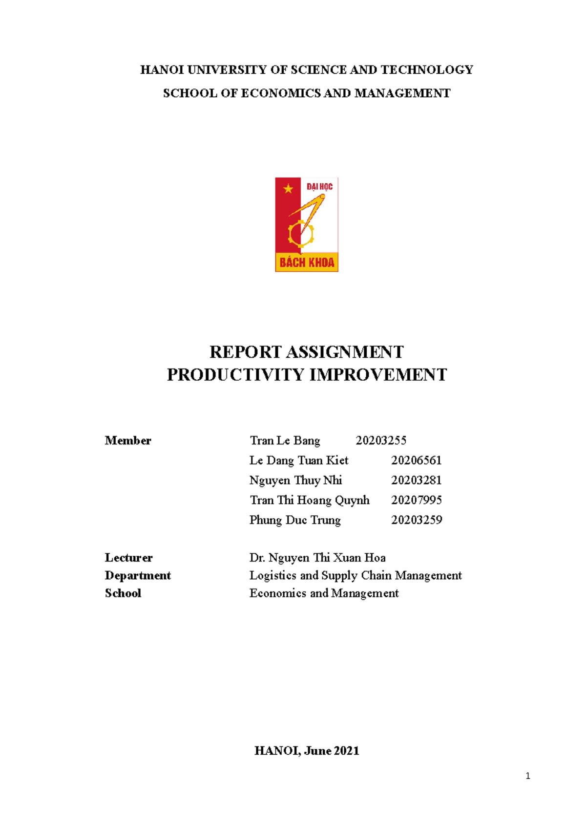 Report- Assignment-OF- Productivity- Improvement final - HANOI ...