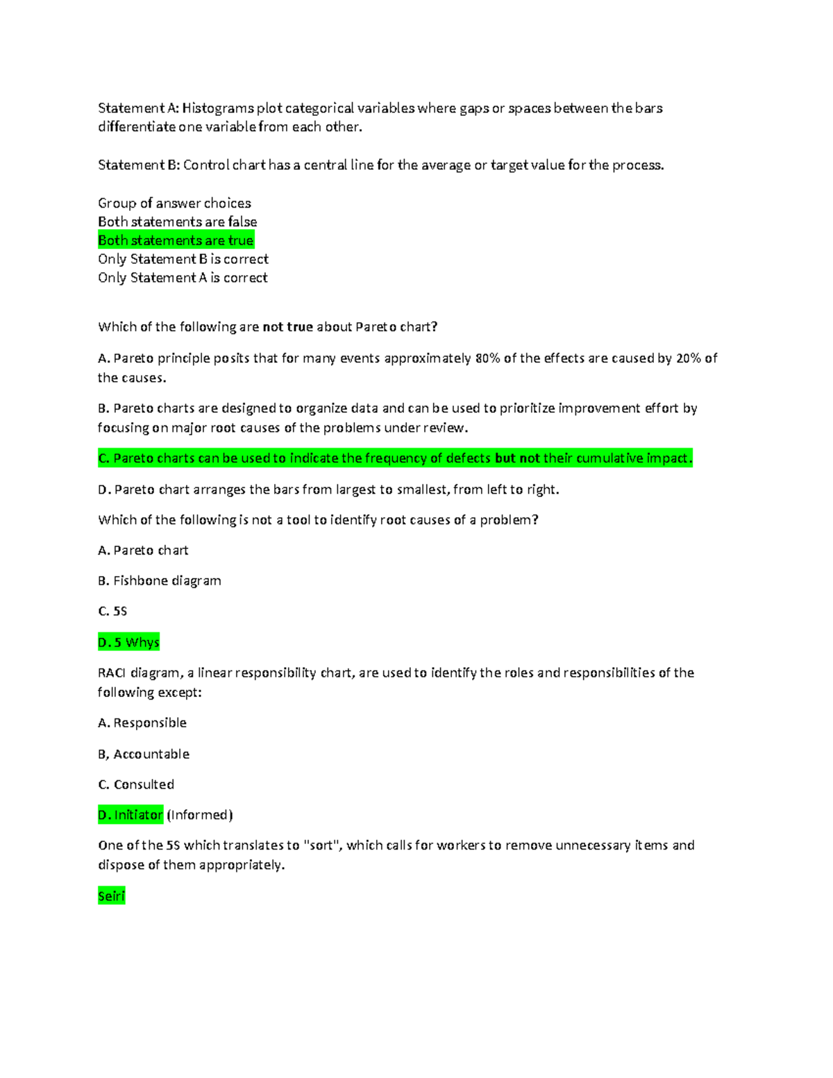 Chapter 5 8 reviewer - with answers - Statement A: Histograms plot categorical variables where ...