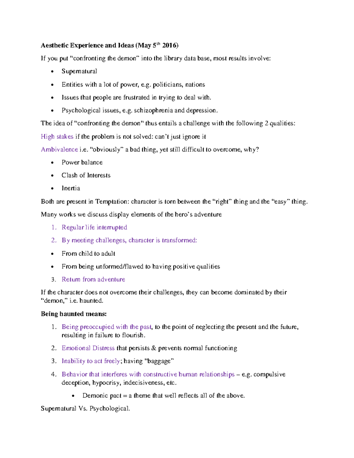 Lecture Notes, La Aesthetic Document. - Aesthetic Experience and Ideas ...