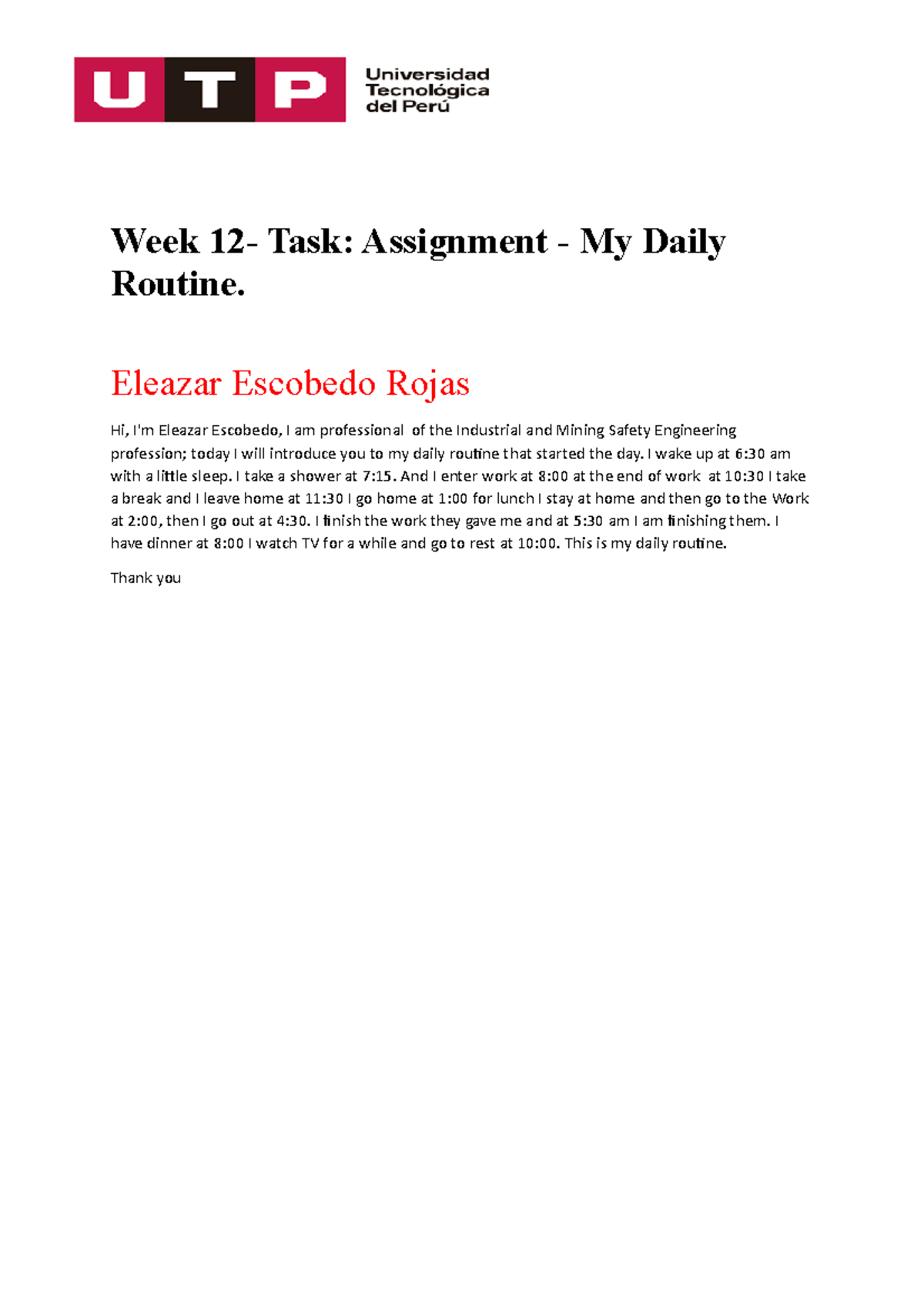 My daily Routine-Week 12 Part 1 - Week 12- Task: Assignment - My Daily ...