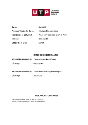 Practica calificada numero 1 - 1. Logro a evaluar: Al finalizar la ...