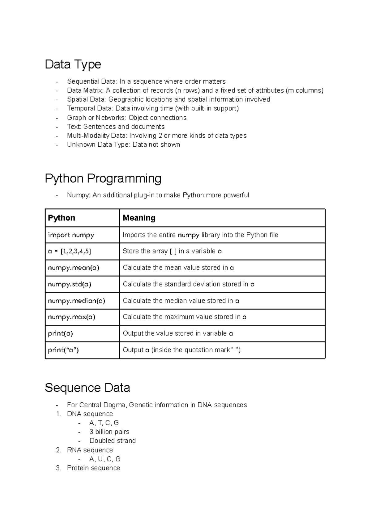 BMEG3105 Lec03 1 - Data Type - Sequential Data: In a sequence where ...