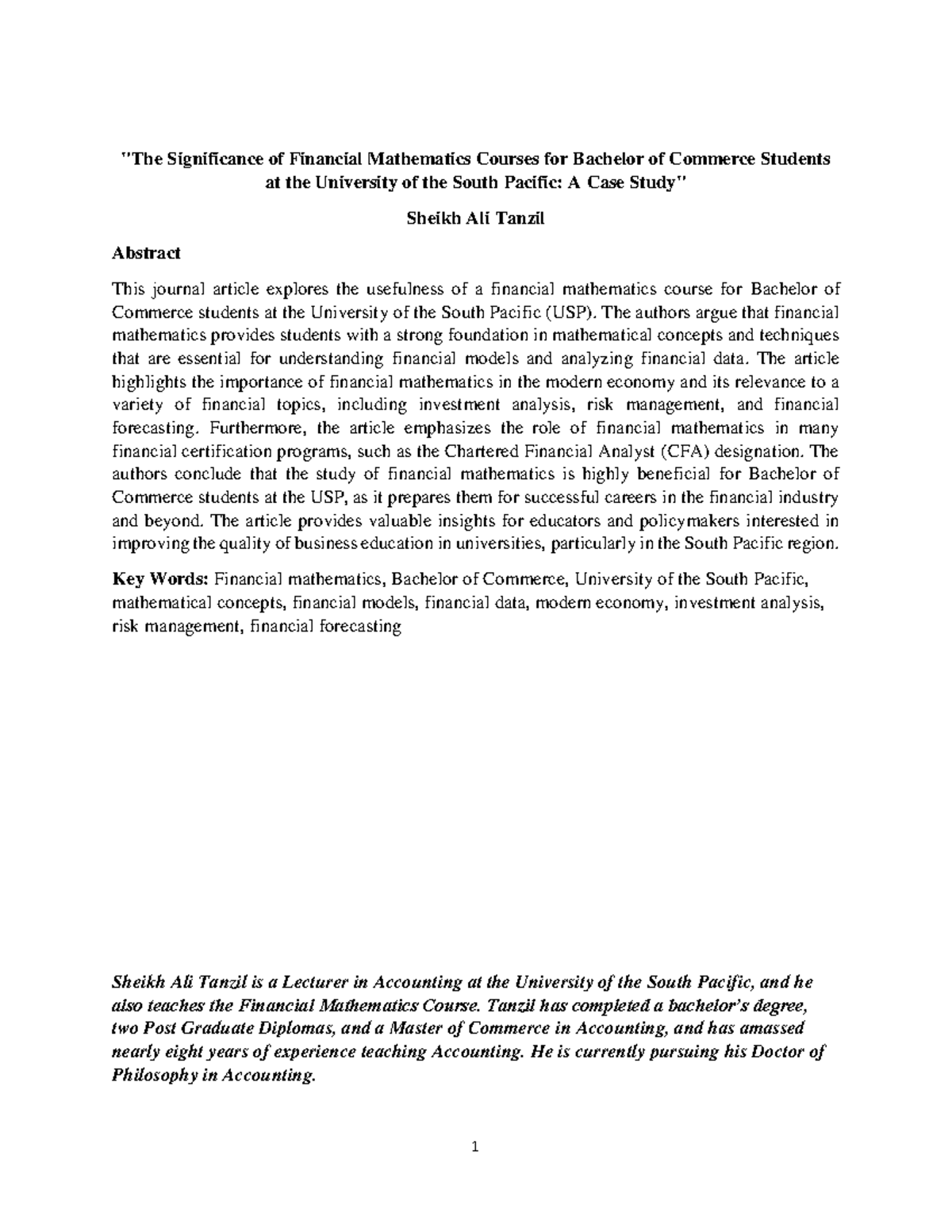 Financial Mathematics and USP-PDF - "The Significance of Financial ...
