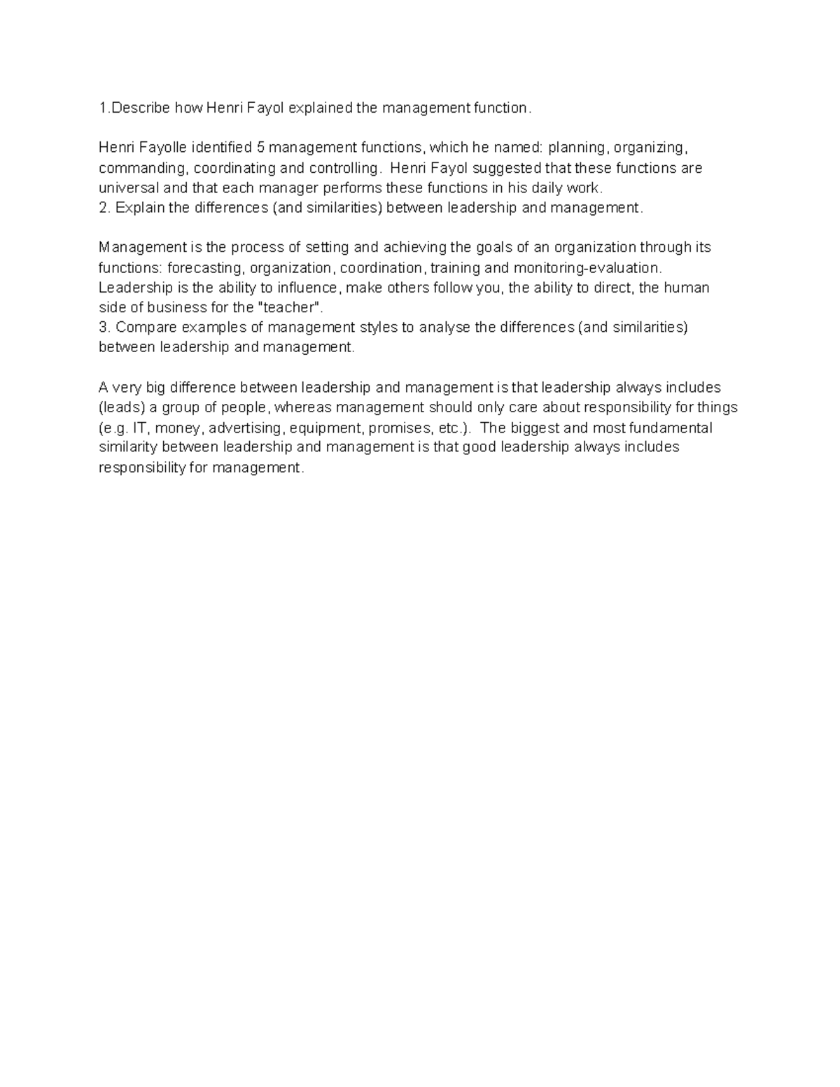 Case study - Henri Fayol explained the management function - 1 how ...