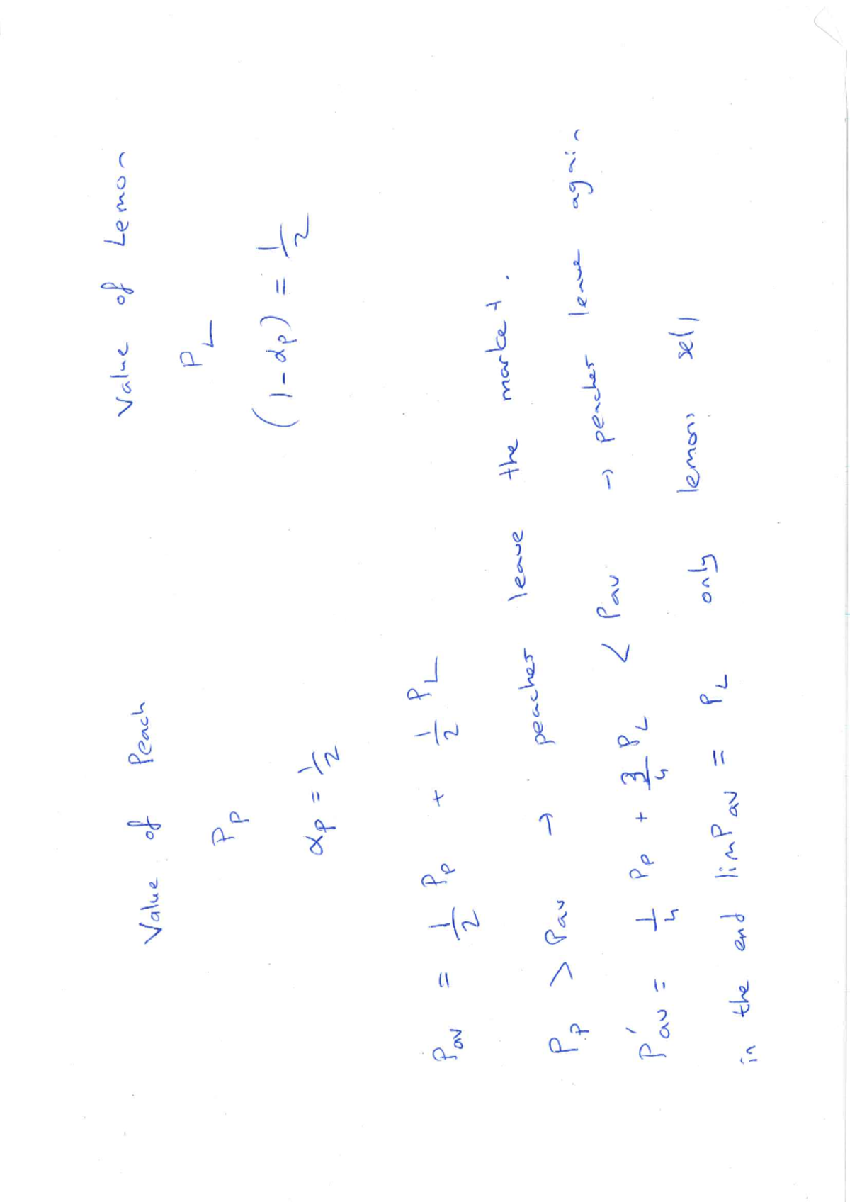 Notes - Value of Peach Value of Lemon Pp PL Xp 2 () dp) 2 Pav I Pp 2 PL ...