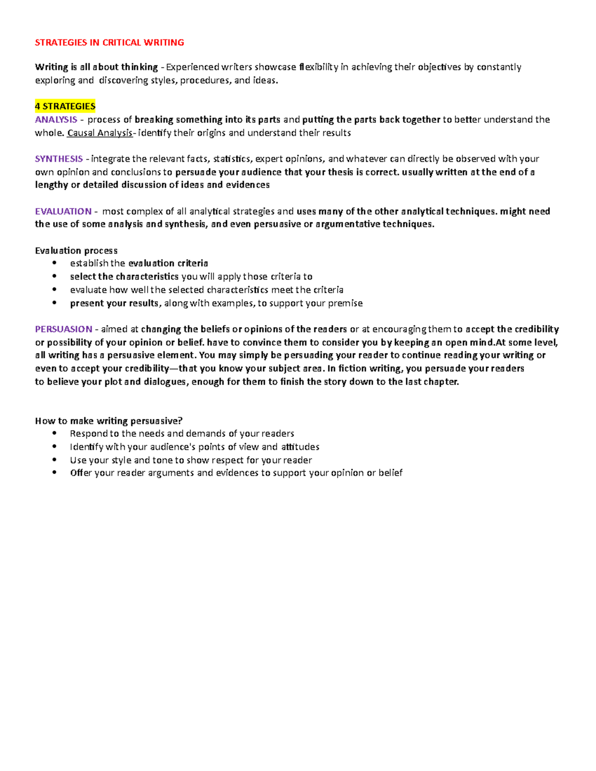 Strategies IN Critical Writing - STRATEGIES IN CRITICAL WRITING Writing ...