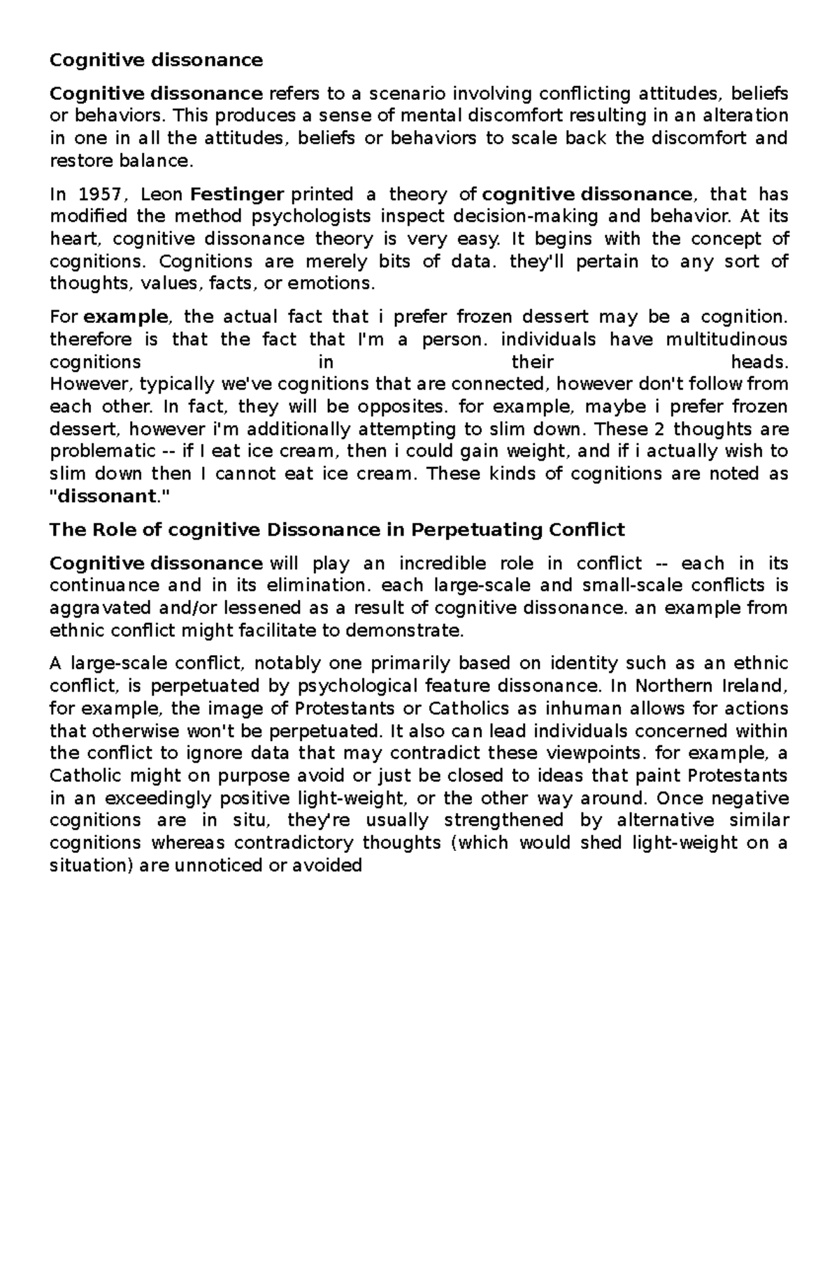 Cognitive dissonance - Lecture Notes - Cognitive dissonance Cognitive ...