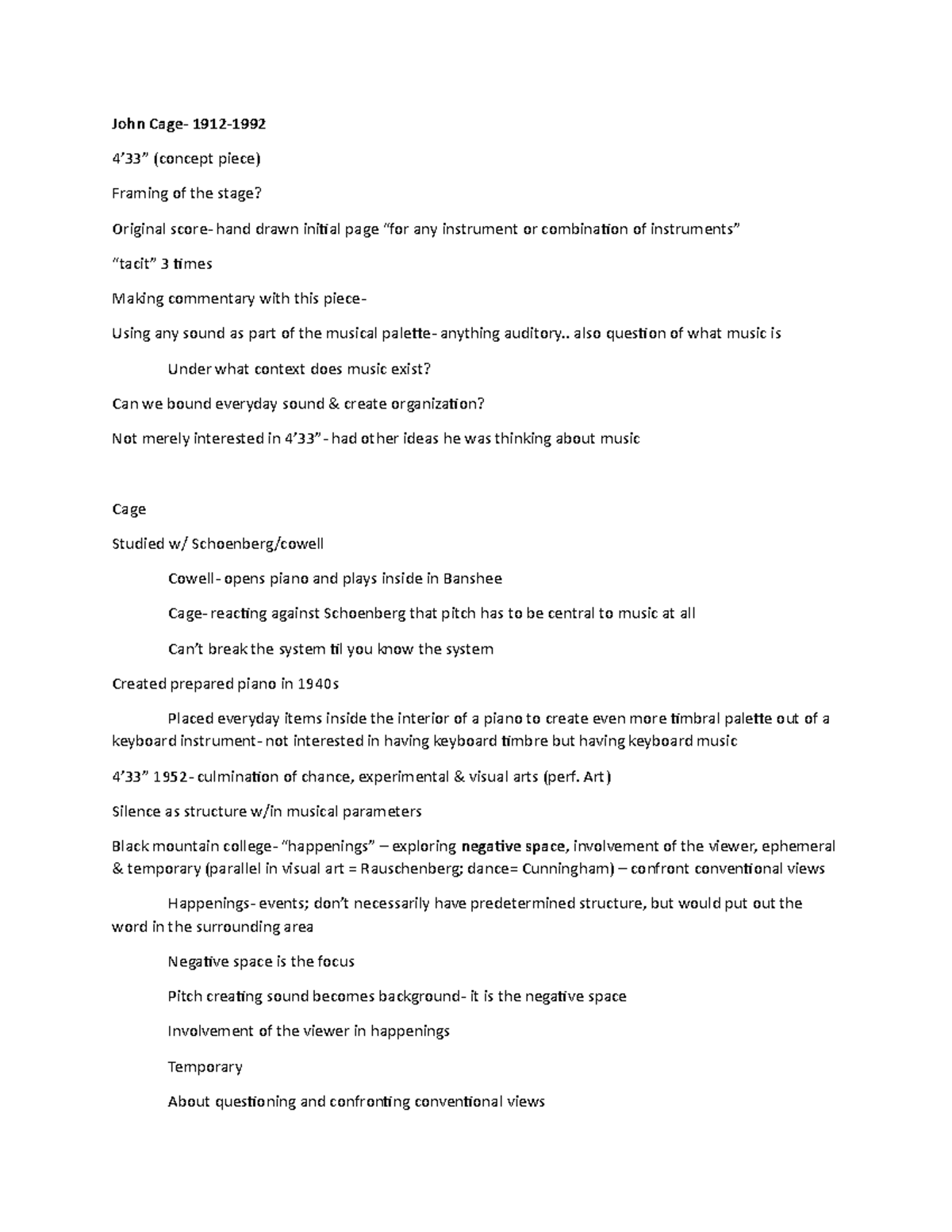 John Cage - Lecture notes 13 - John Cage- 1912- 4’33” (concept piece ...