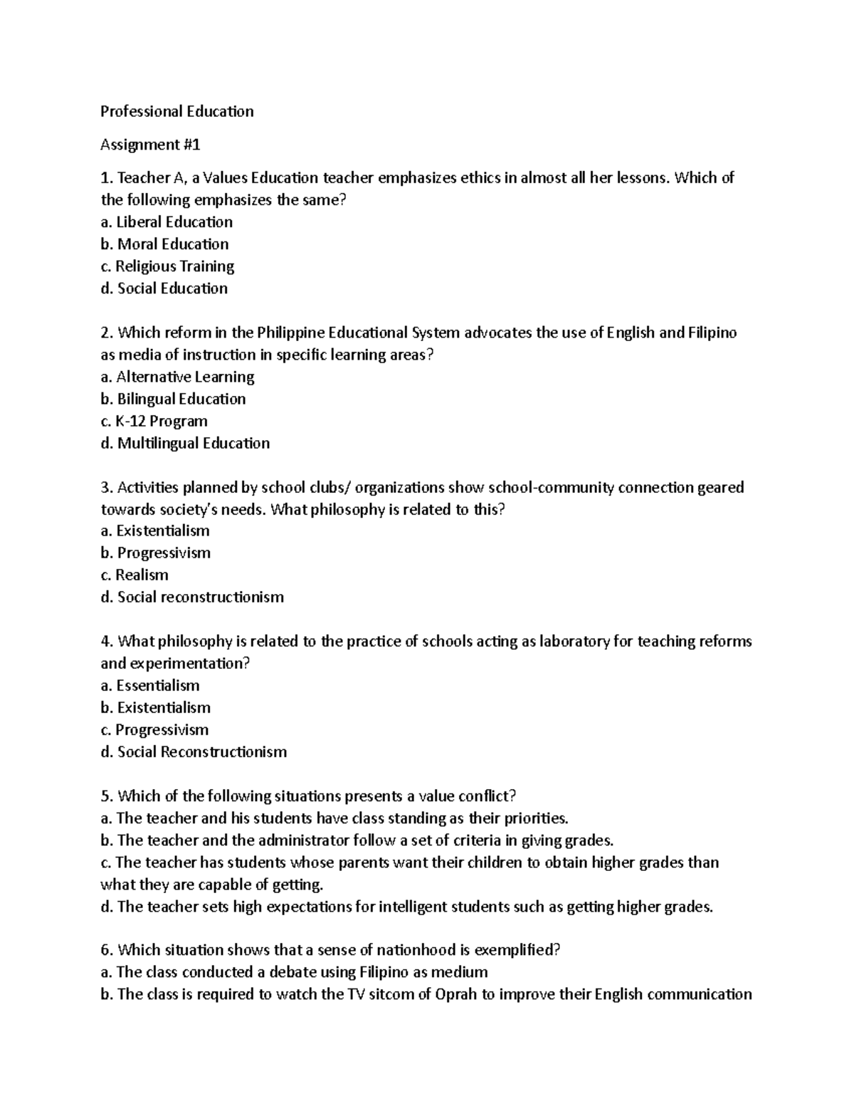 Assignment on Professional Education - Professional Education ...