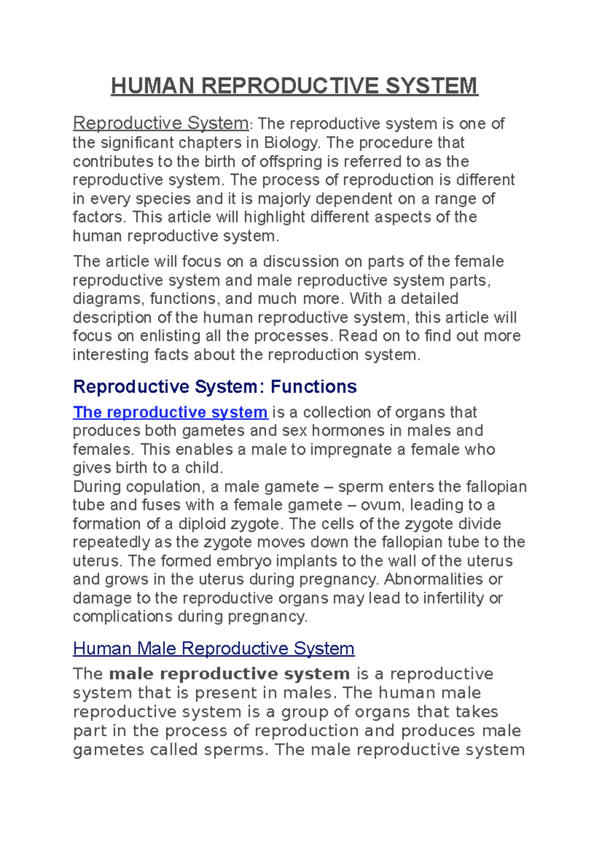 Human Reproductive System Human Reproductive System Reproductive