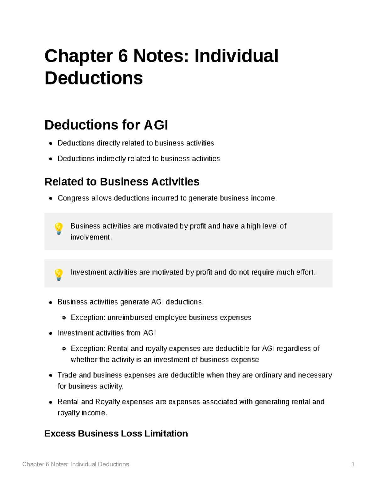 Chapter 6 Notes Individual Deductions - Chapter 6 Notes: Individual ...