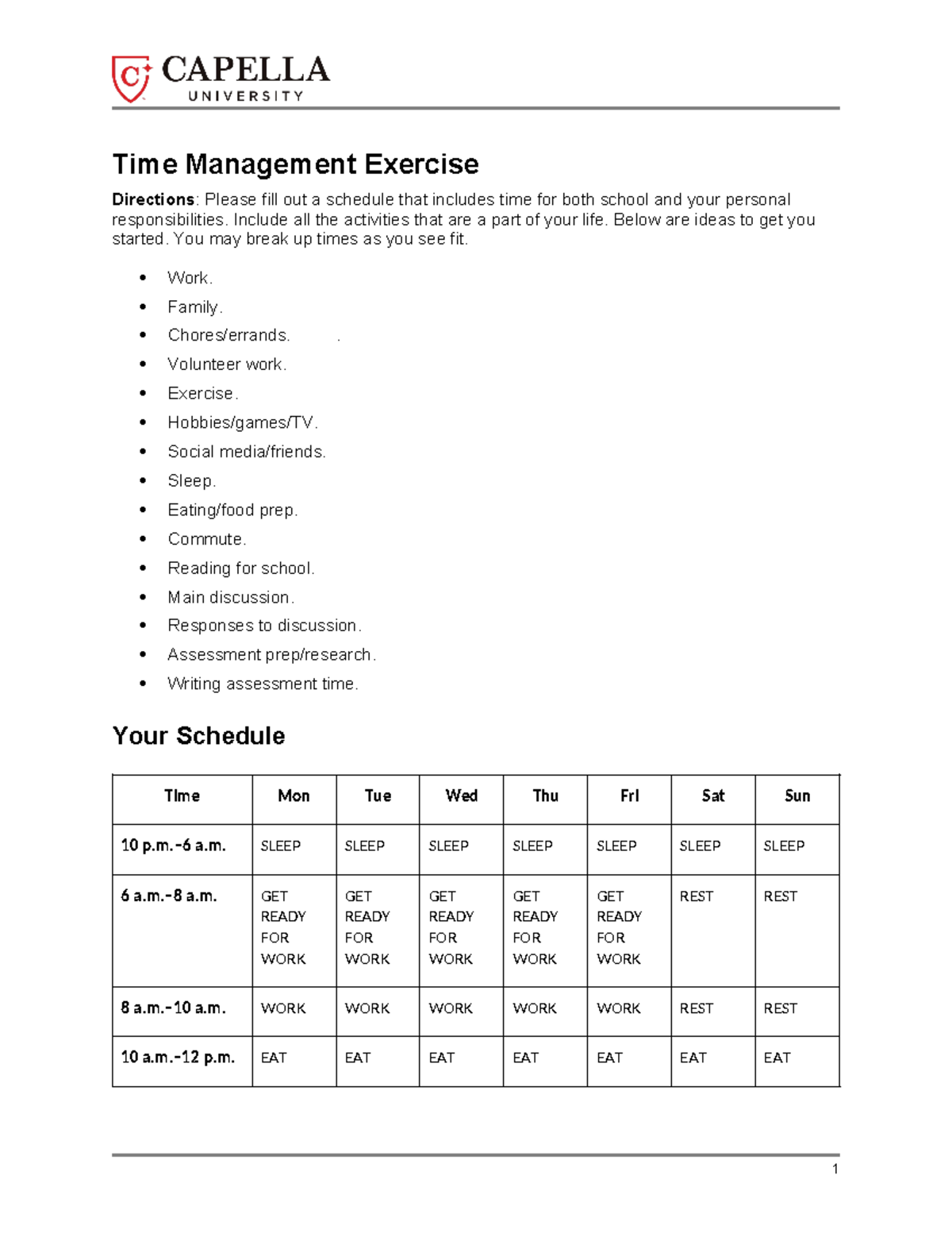 Cf time management exercise - Time Management Exercise Directions ...