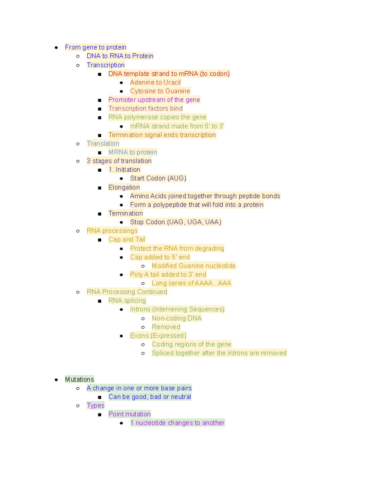 Bio Notes doc biology - From gene to protein DNA to RNA to Protein ...