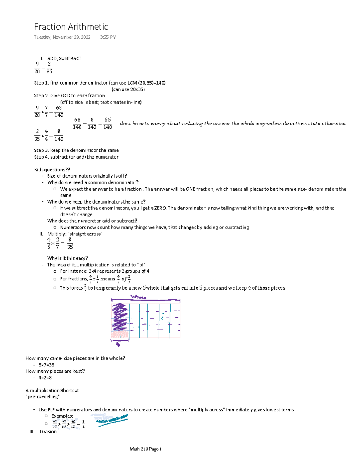 Fraction Arithmetic - I. ADD, SUBTRACT Step 1. find common denominator ...