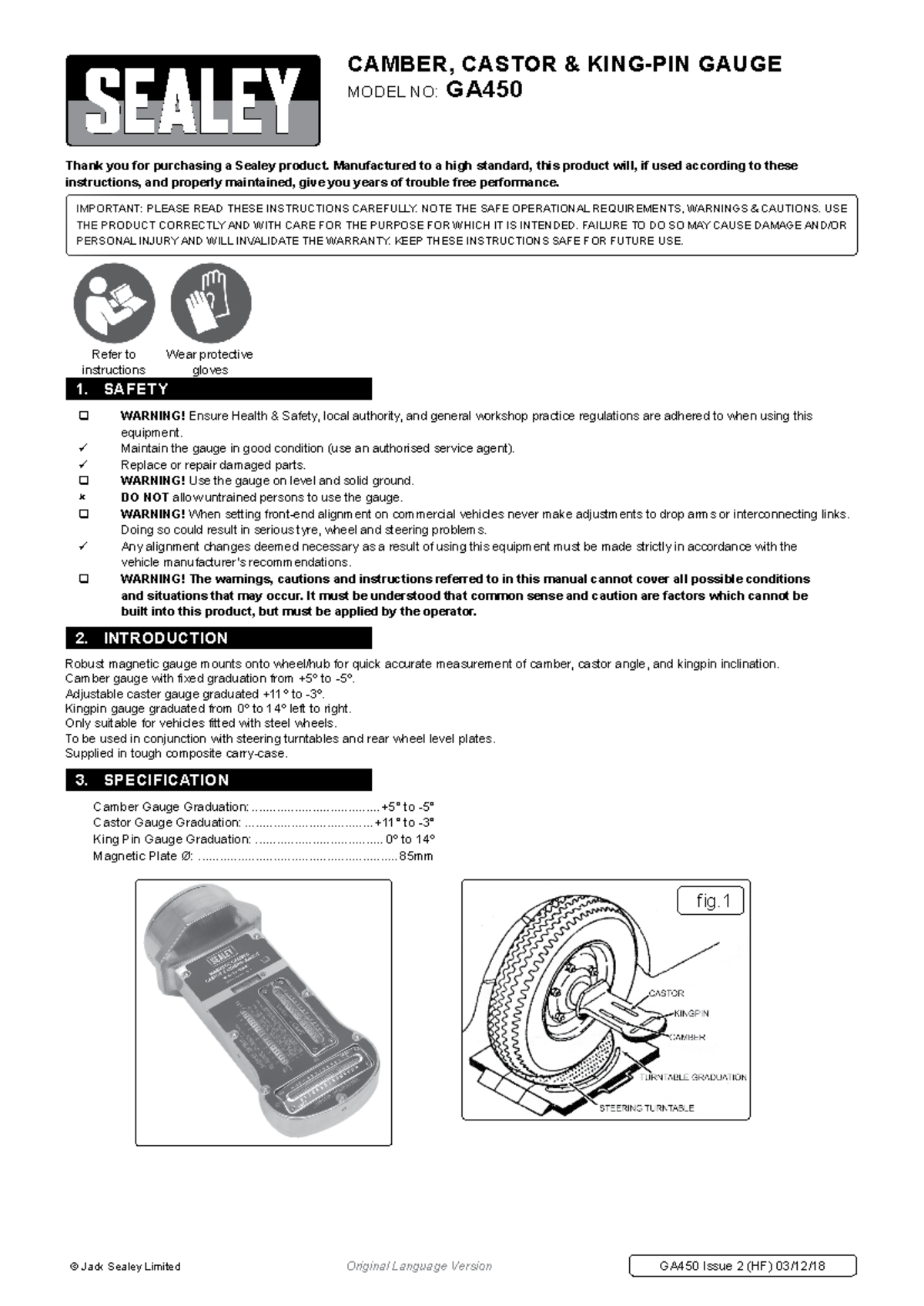 Instruct Ions for camber, castor KIng-PIn gauge - Camber, Castor & King ...