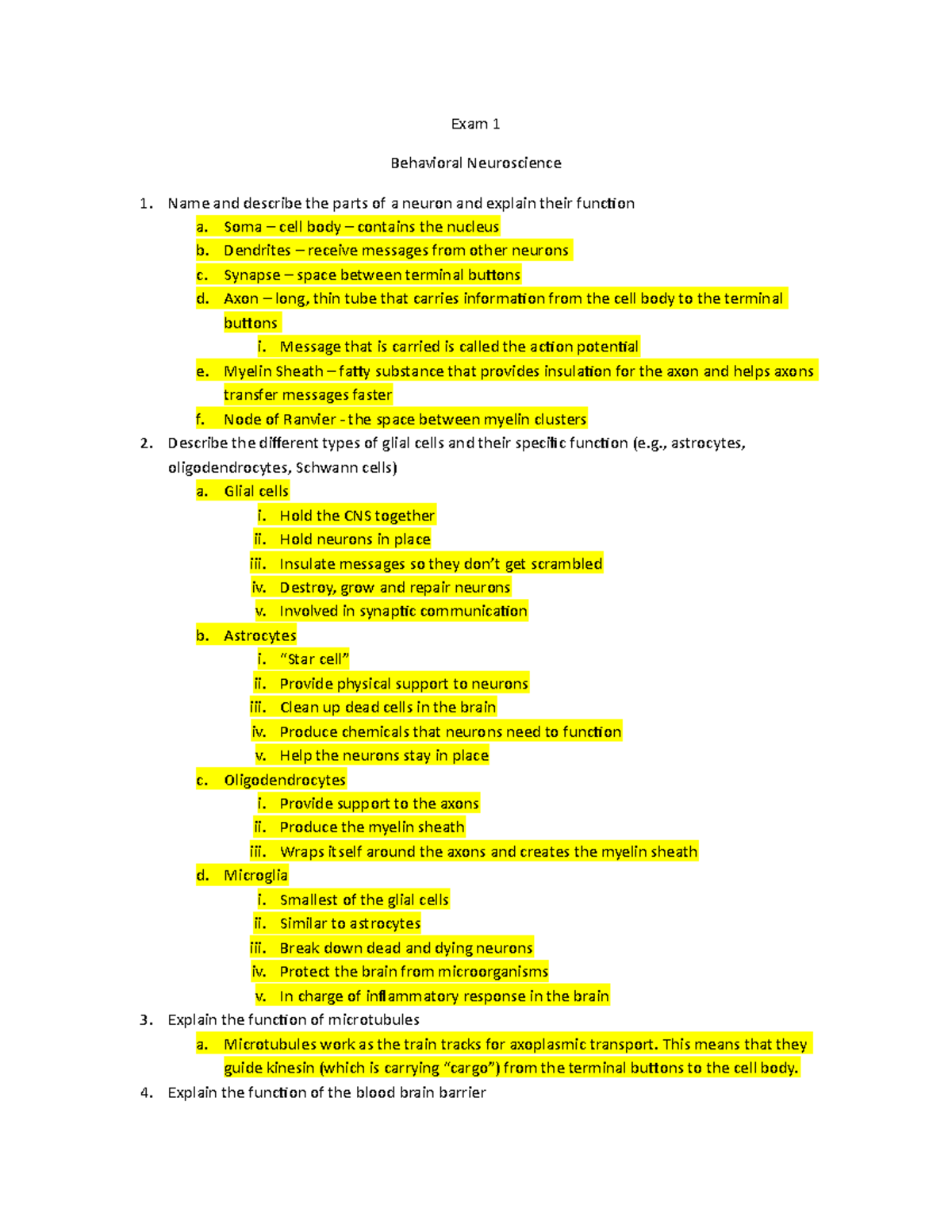 Review For Neuro Exam 1 Exam 1 Behavioral Neuroscience Name And review-for-neuro-exam-1-exam-1-behavioral-neuroscience-name-and