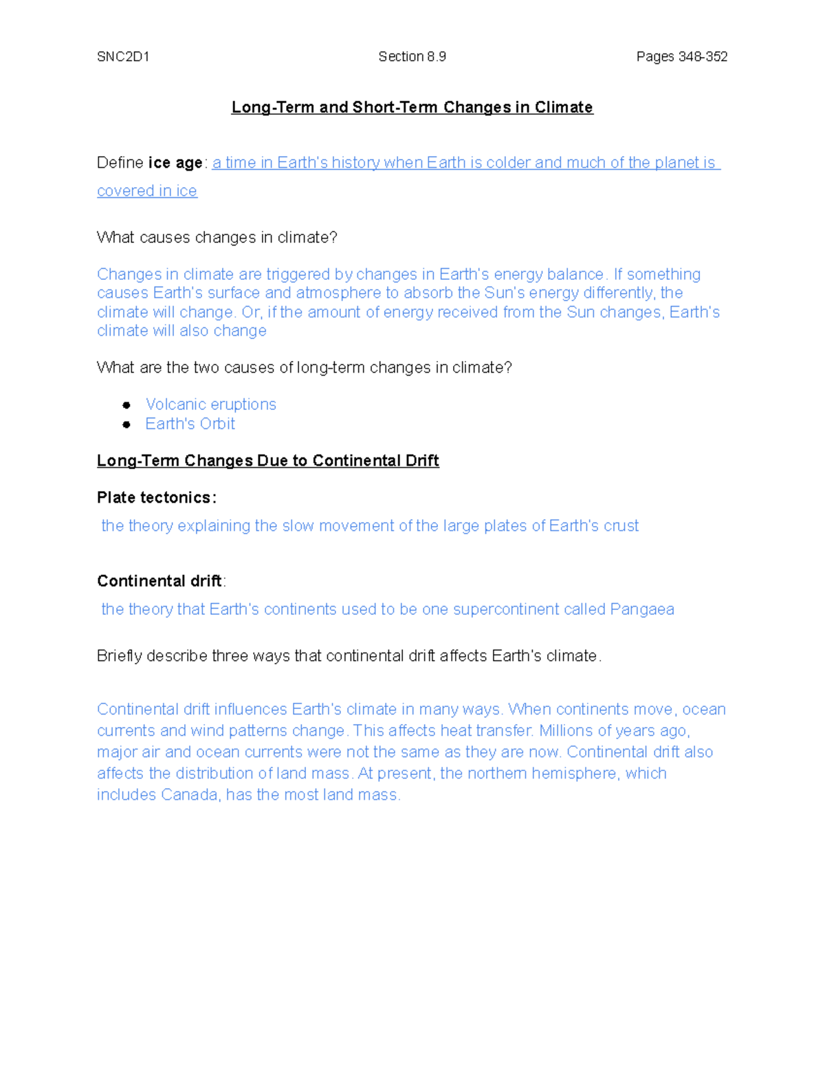 8-9 Long and Short Term Changes to Climate - Studocu