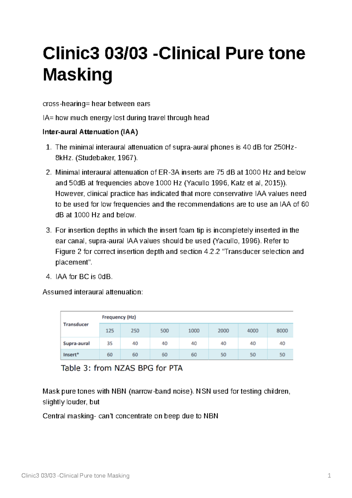 Tute6 0303 -Clinical Pure tone Masking - Clinic3 03/03 -Clinical Pure ...