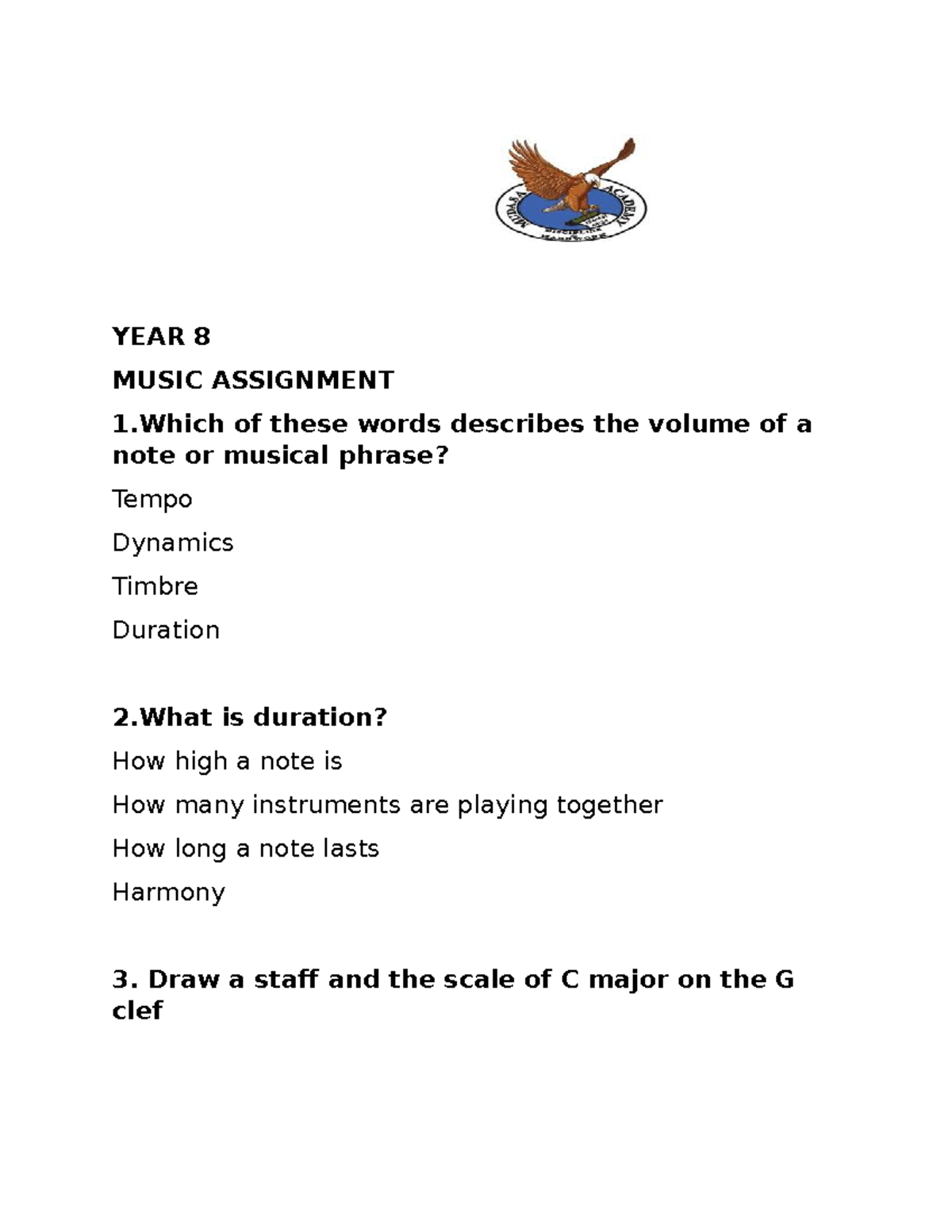 Year 8 music assignment - YEAR 8 MUSIC ASSIGNMENT 1 of these words ...