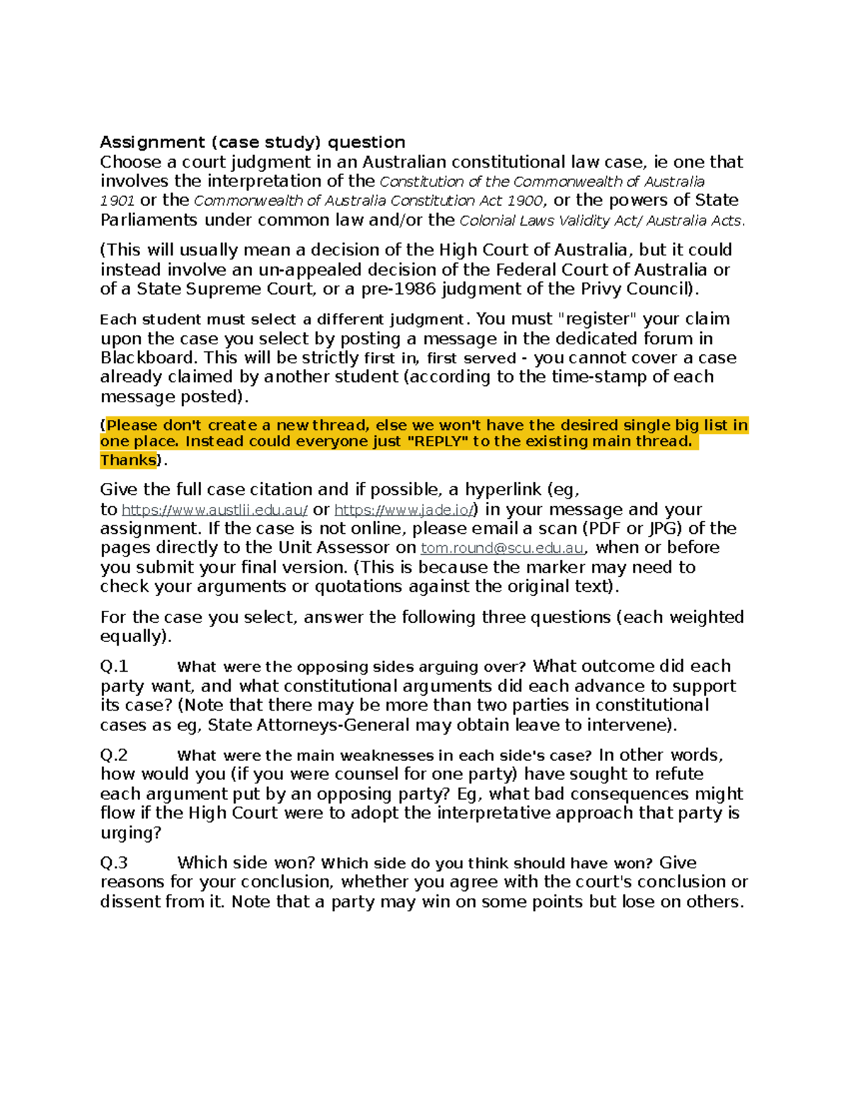 Constitutional assignment 2023 - Assignment (case study) question ...