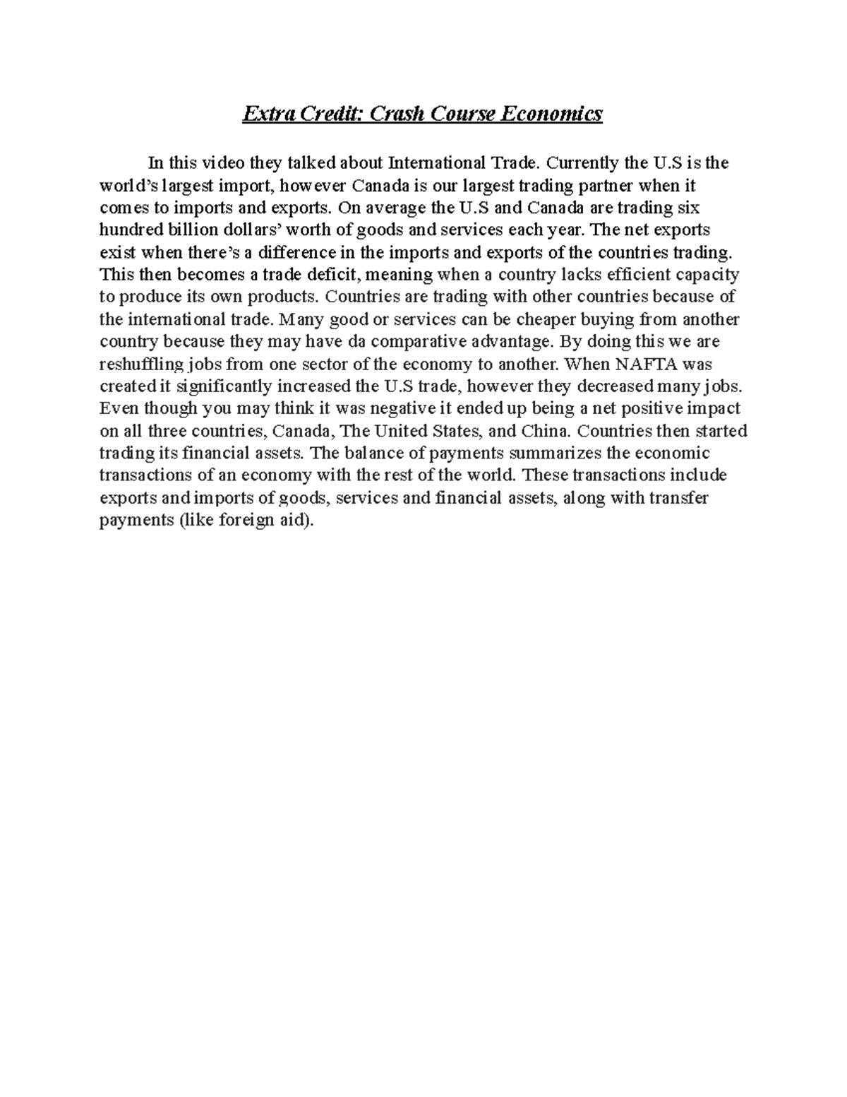 Extra Credit- Crash course eco - Extra Credit: Crash Course Economics ...