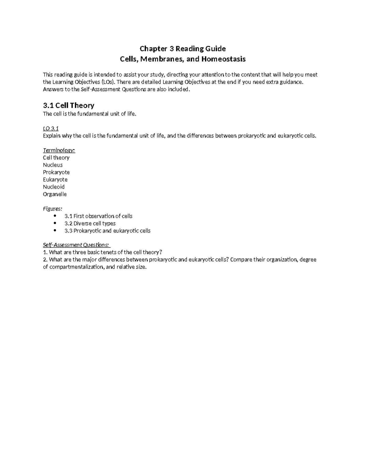ch03 reading guide - Chapter 3 Reading Guide Cells, Membranes, and ...