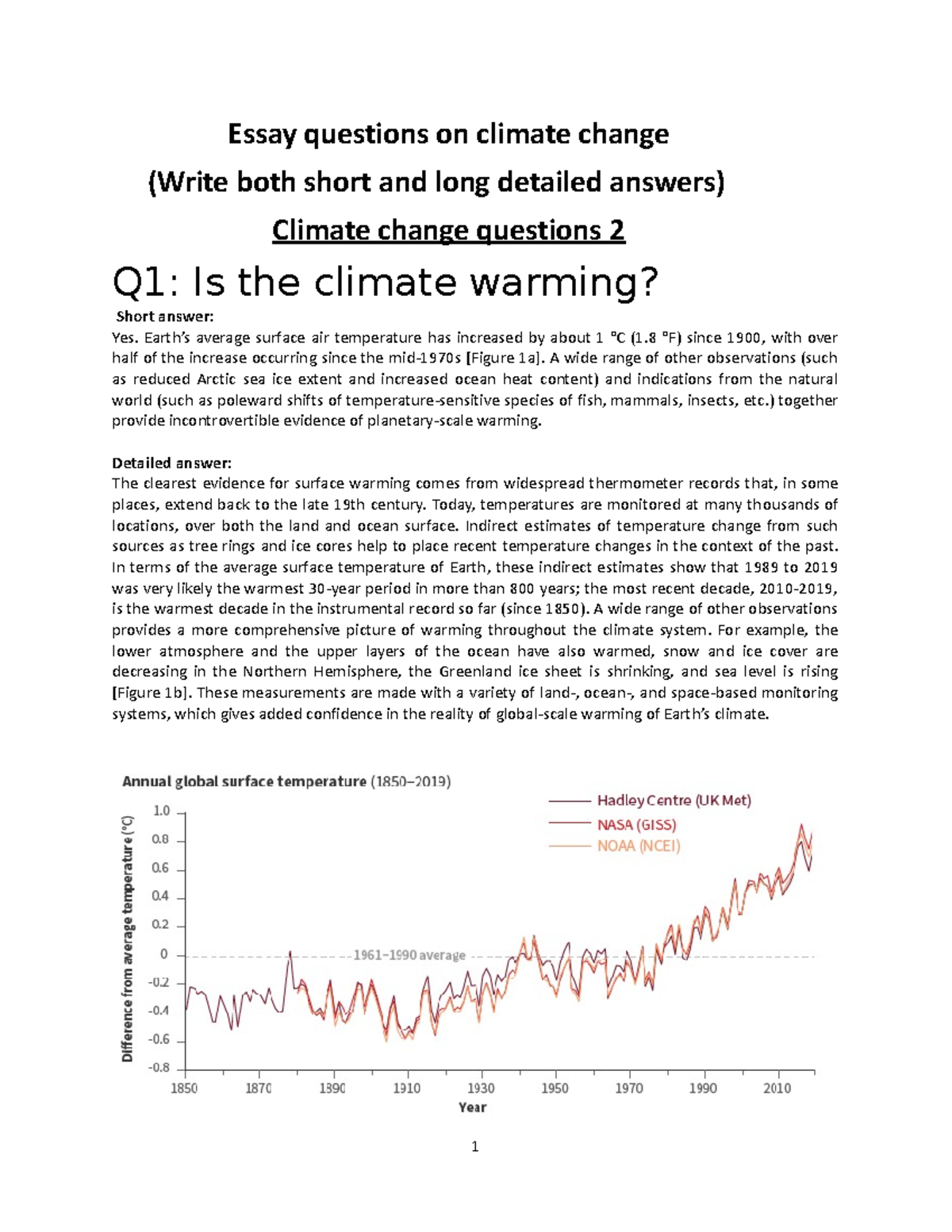 Climate change questions 2 - Essay questions on climate change (Write ...