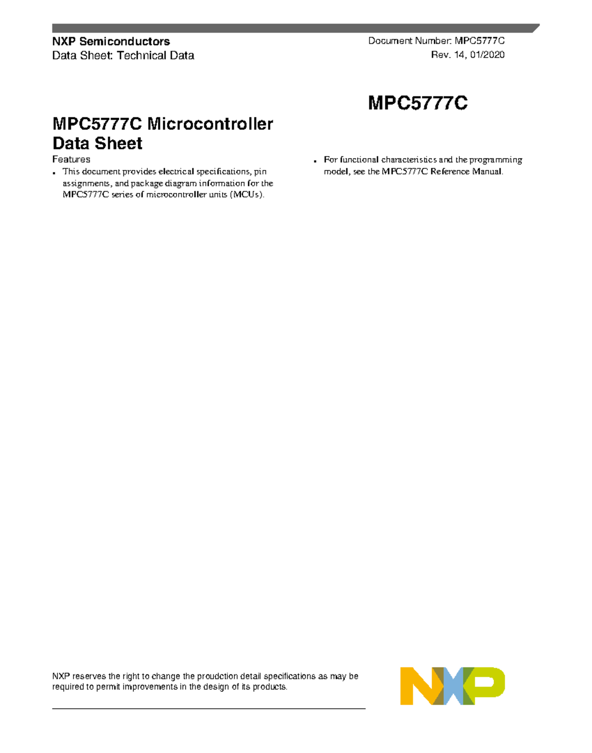 Datasheet - MC555 - MPC5777C MPC5777C Microcontroller Data Sheet ...